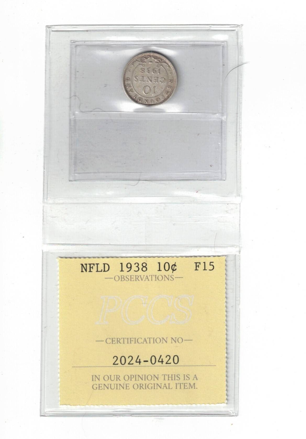 Newfoundland 1938 10¢ Certified PCCS F15, Professional Coin ...