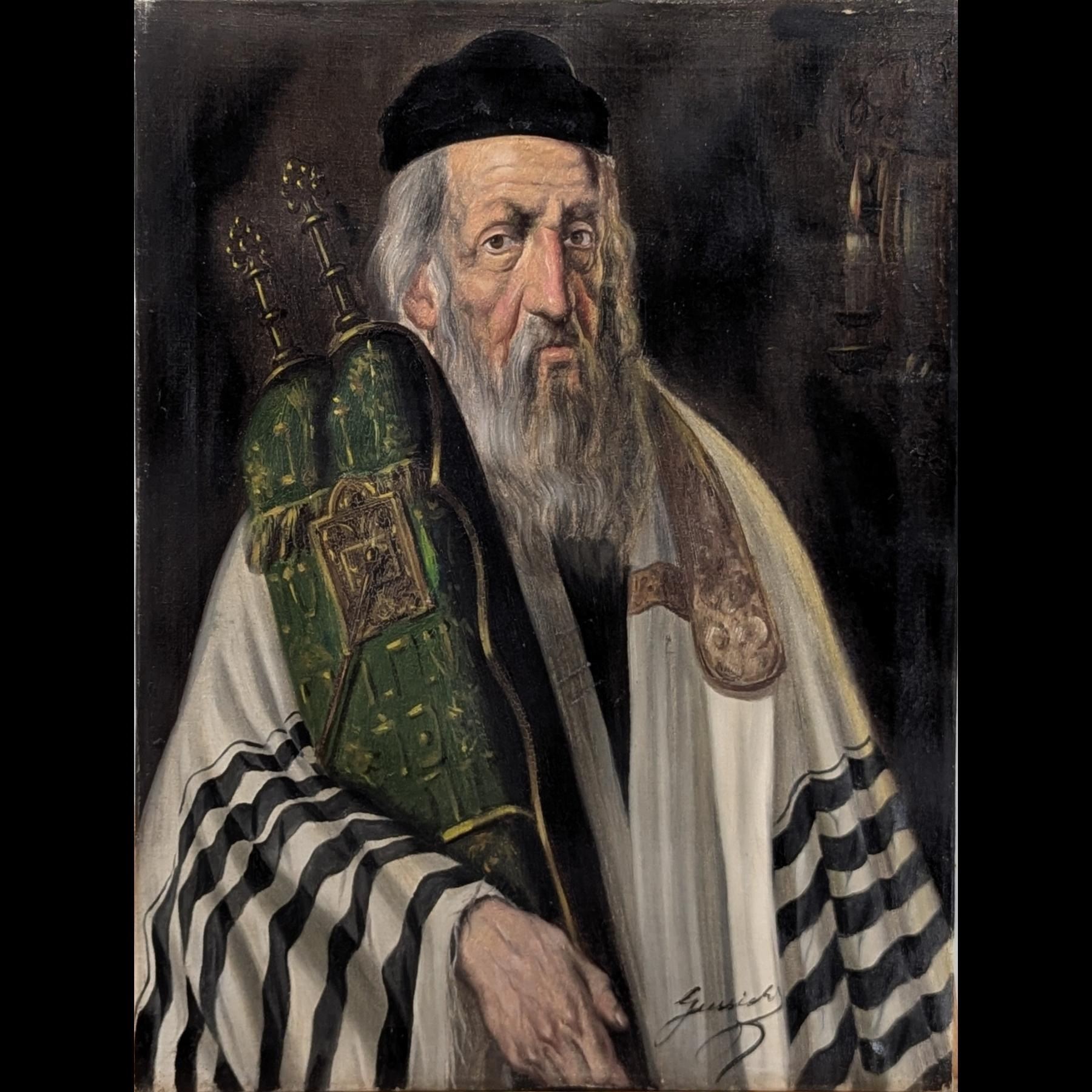Signed Oil On Canvas Portrait Painting Of A Rabbi