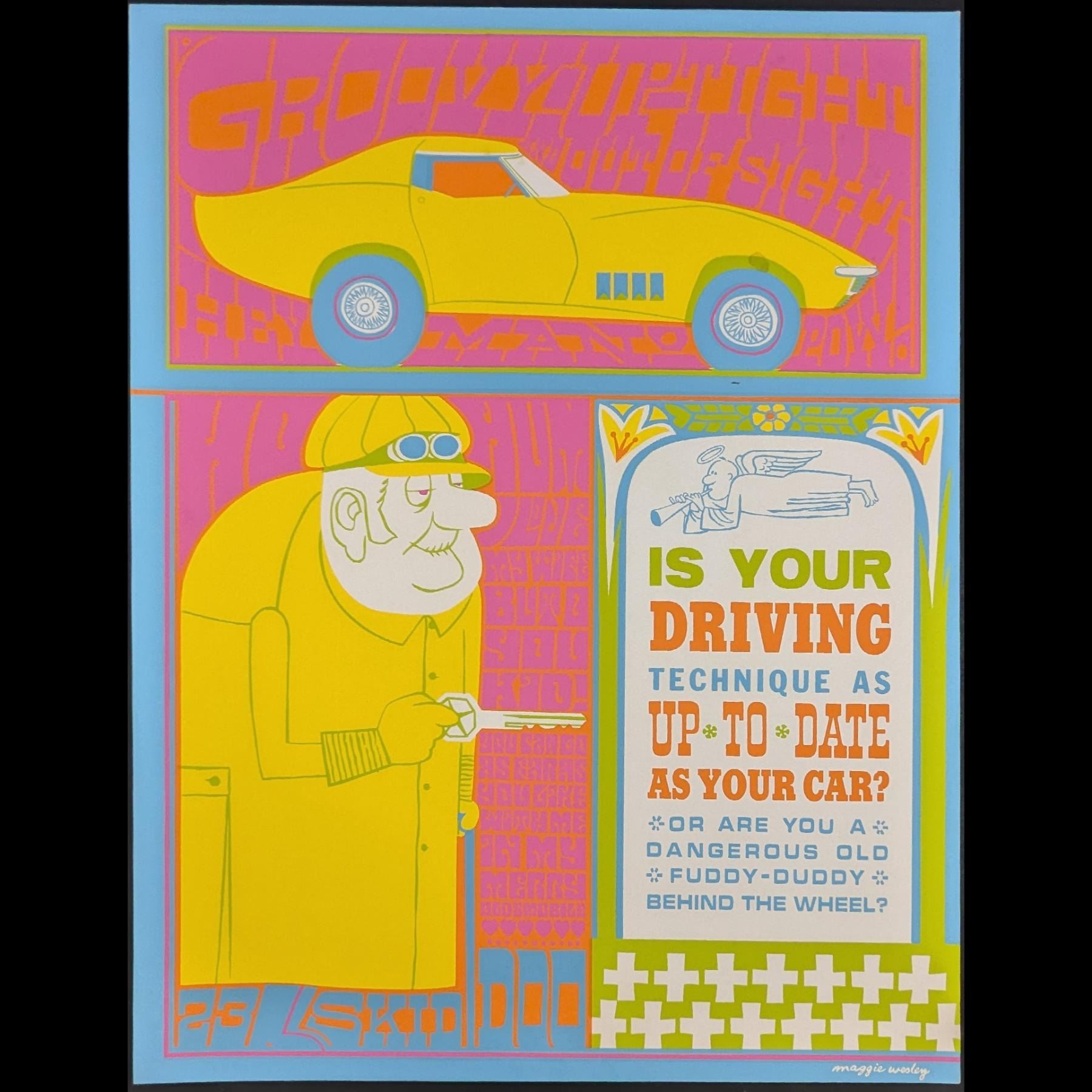 Nasa Lockheed Artist Maggie Wesley Vintage Poster "Driving", 1950-1960s