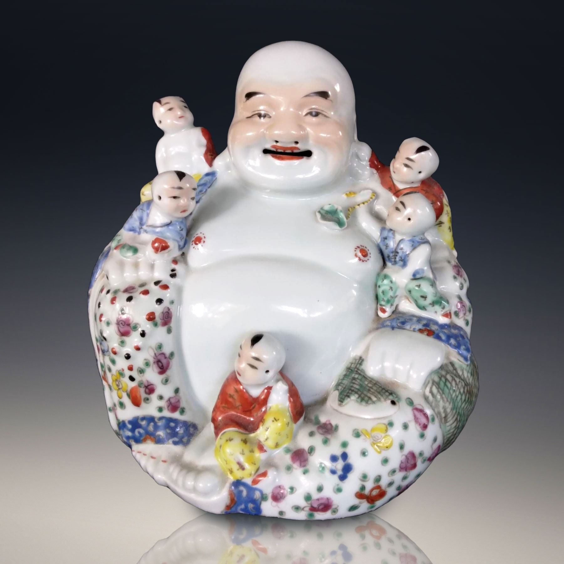 Chinese Famille Rose Porcelain Buddha With Impressed Mark, 1900-1930