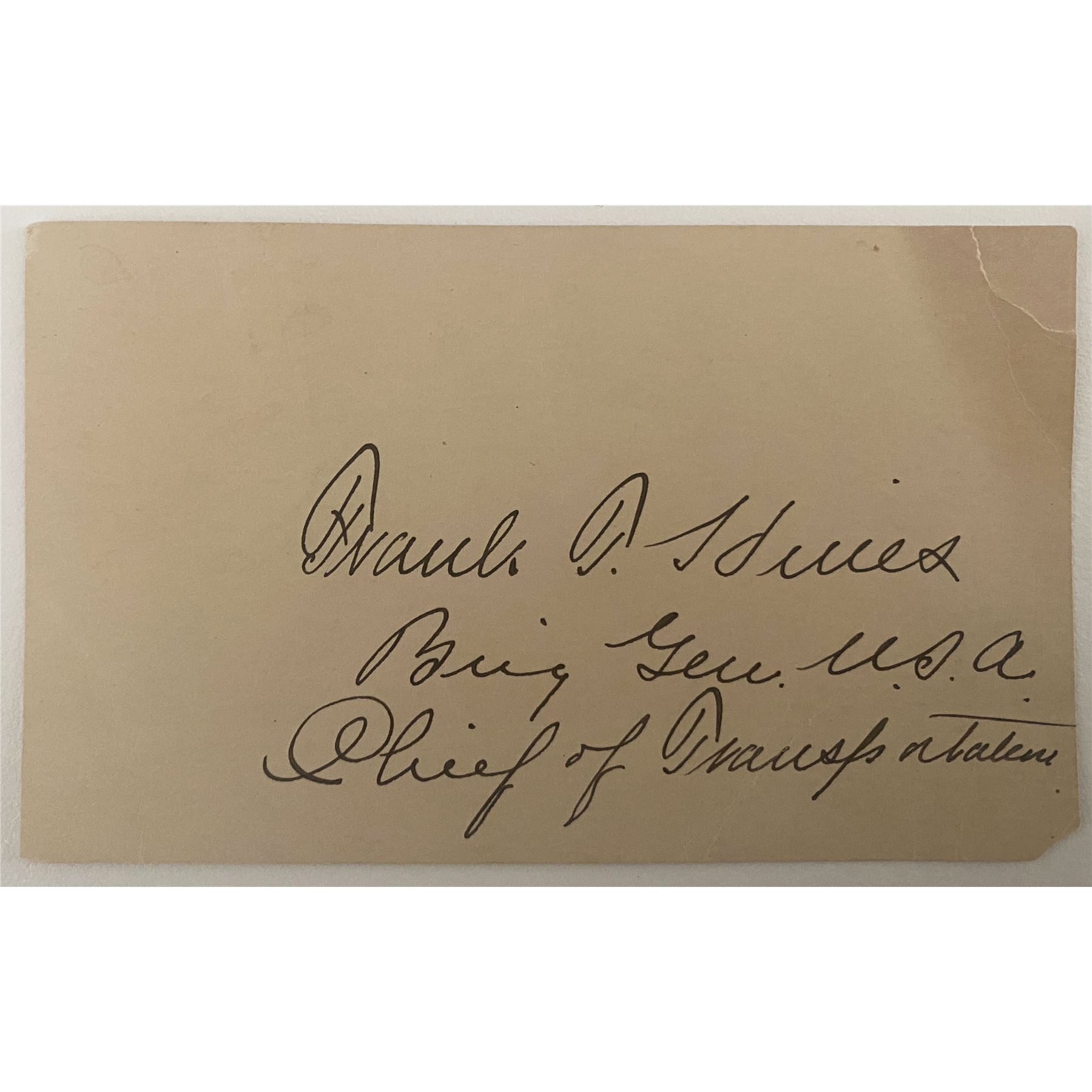 US Military Frank T. Hines signed note