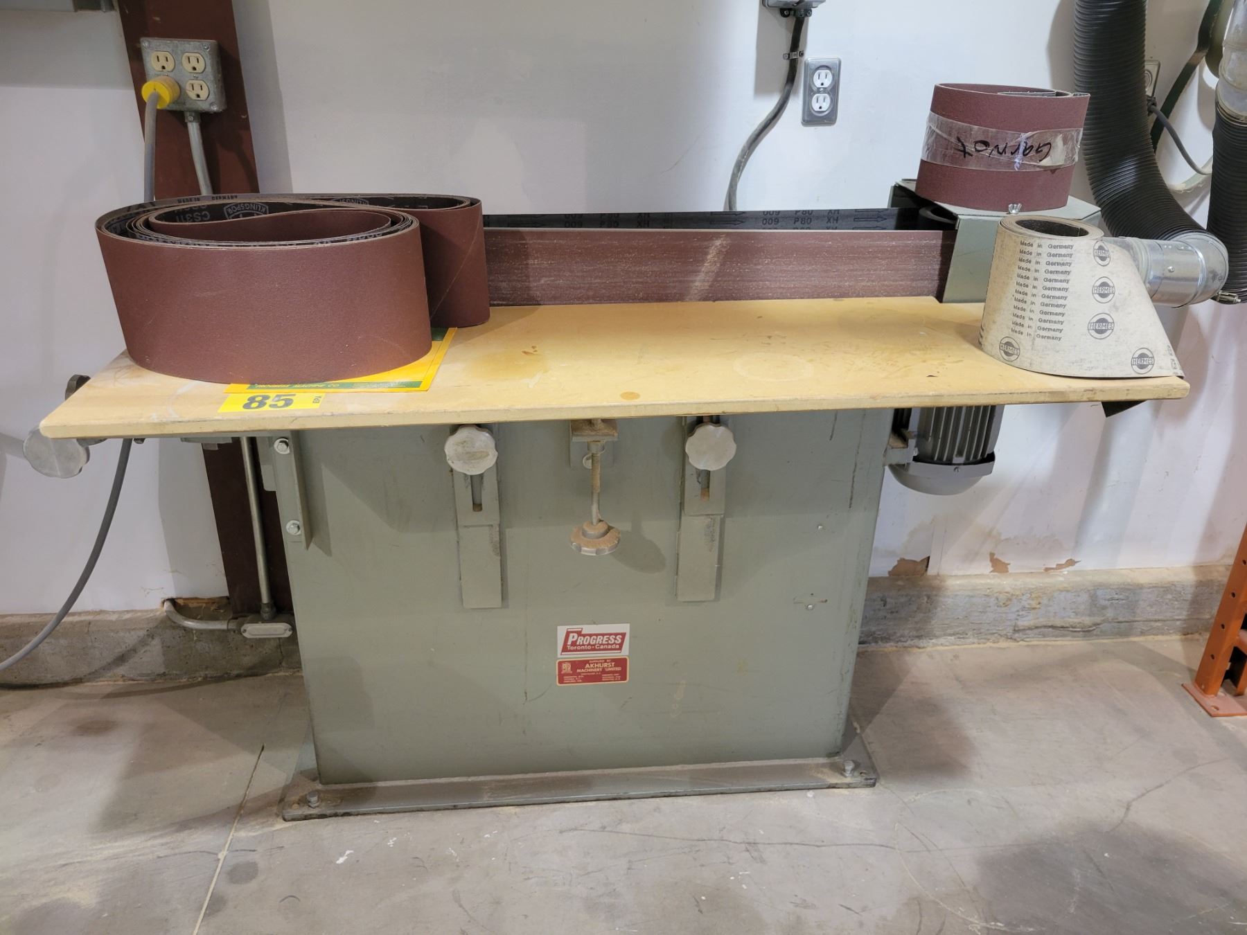 Progress Belt Sander, 3phase, 6"x 96"long, 6 spare belts