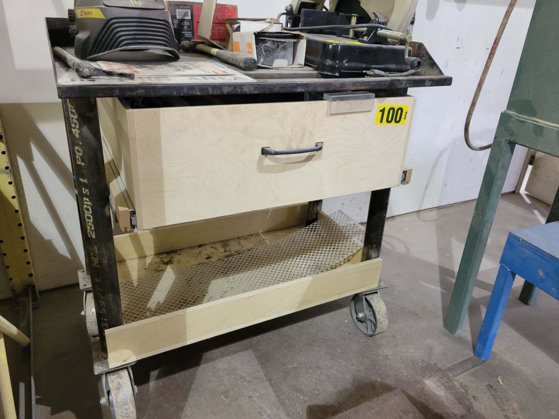 Rolling welding metal cart 23" x 35" x 36"high, welding masks, brushes ...