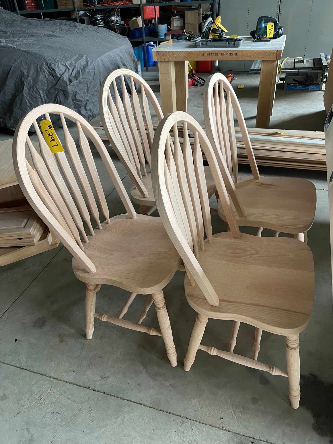 4 oak arrowback side chairs, unfinished