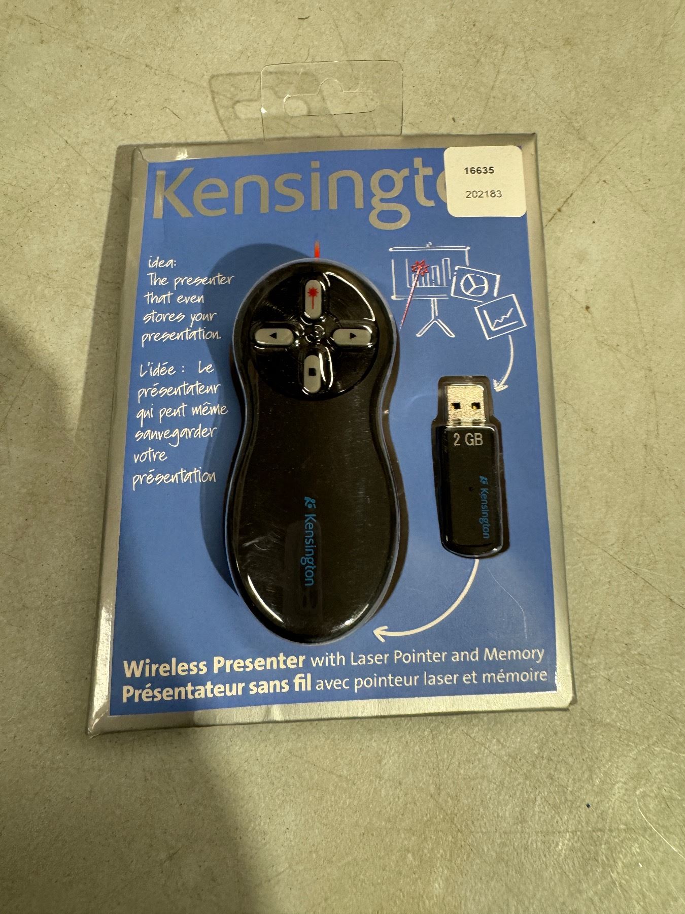 Kensington wireless presenter with laser, pointer, and memory