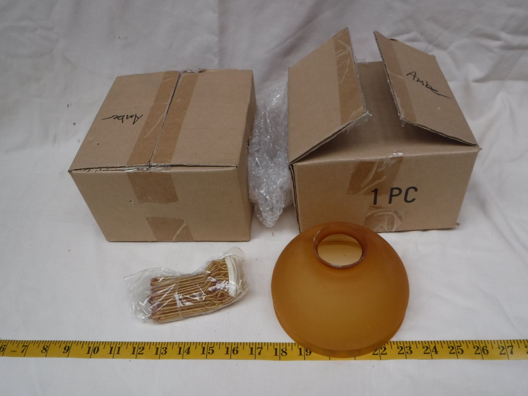 Pair of Amber Lampshades with Removable Fringe