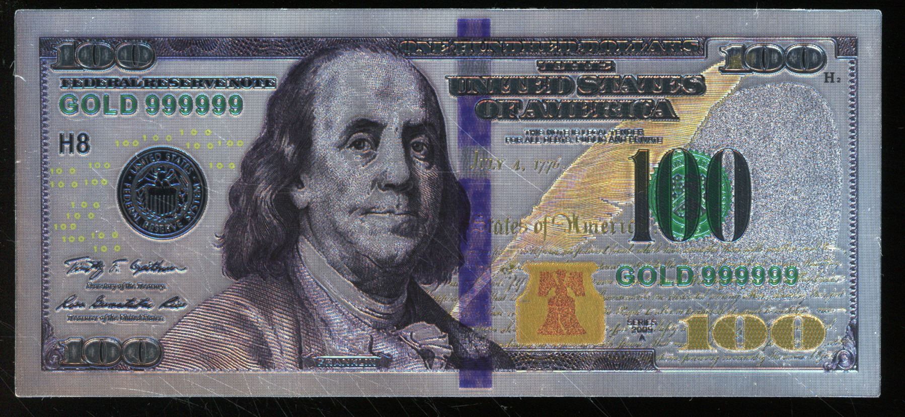 USA $100 One Hundred Dollar Silver Foil Banknote