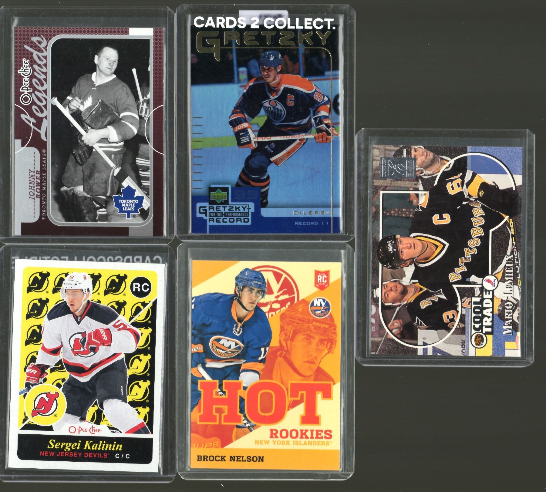 5 Hockey Card Rookie & Inserts Lot Johnny Bower, Mario Lemieux Wayne ...