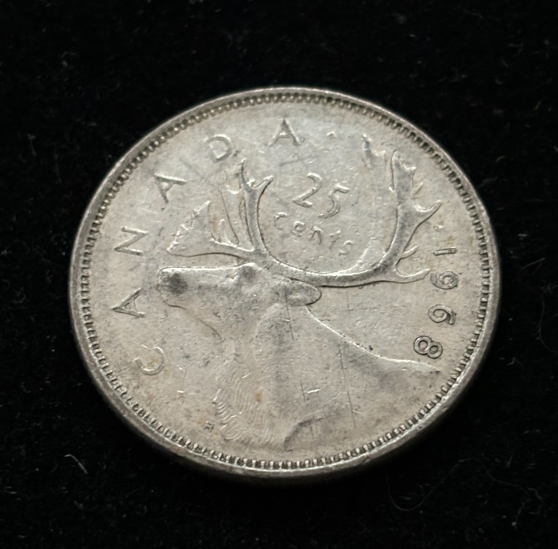 1968 Canadian Silver Quarter (non-magnetic)