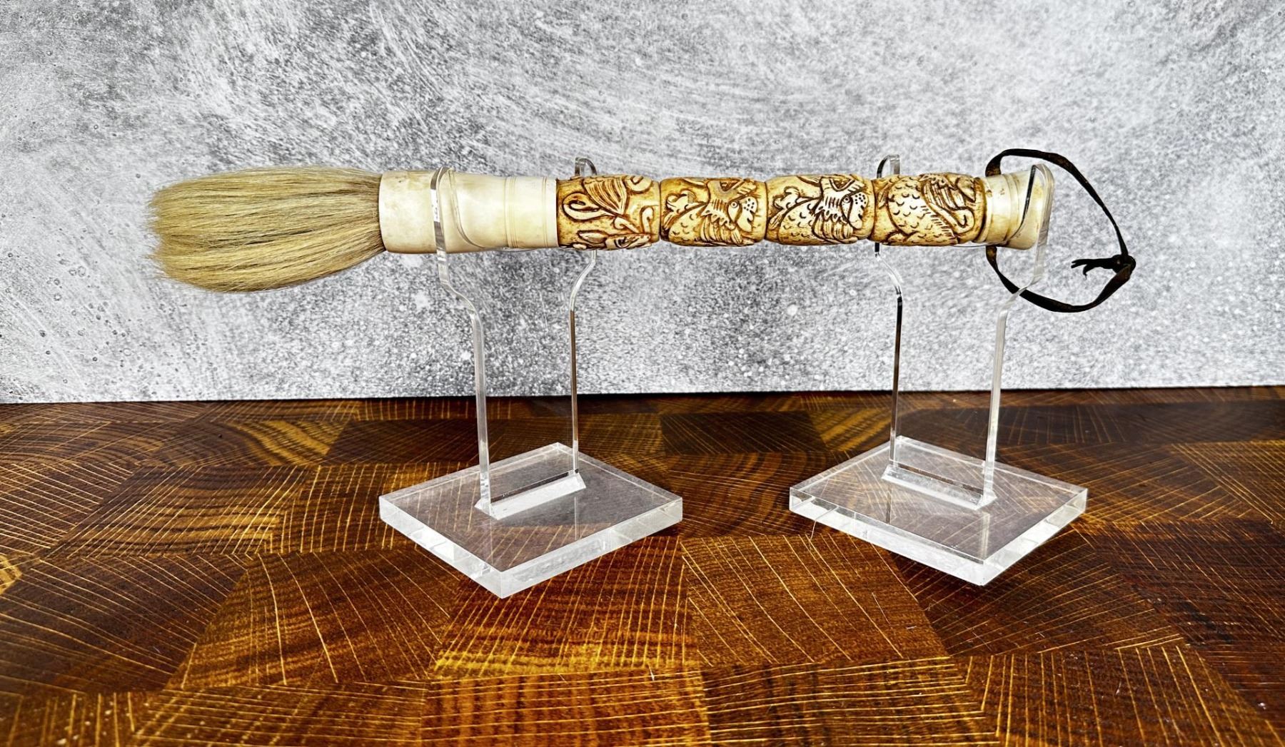 Antique Chinese Carved Bone Calligraphy Brush