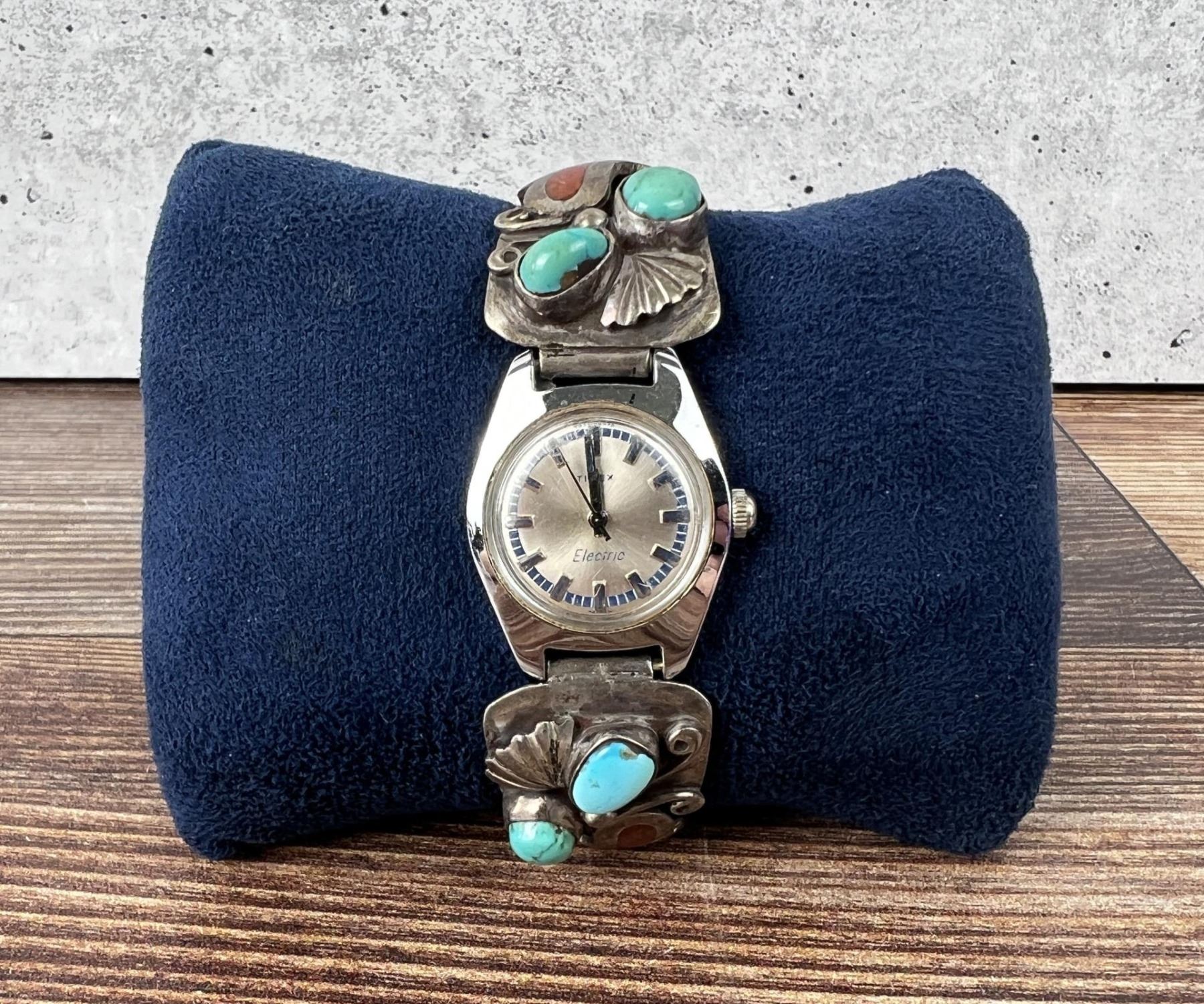 Timex Navajo Sterling Silver Turquoise Coral Watch