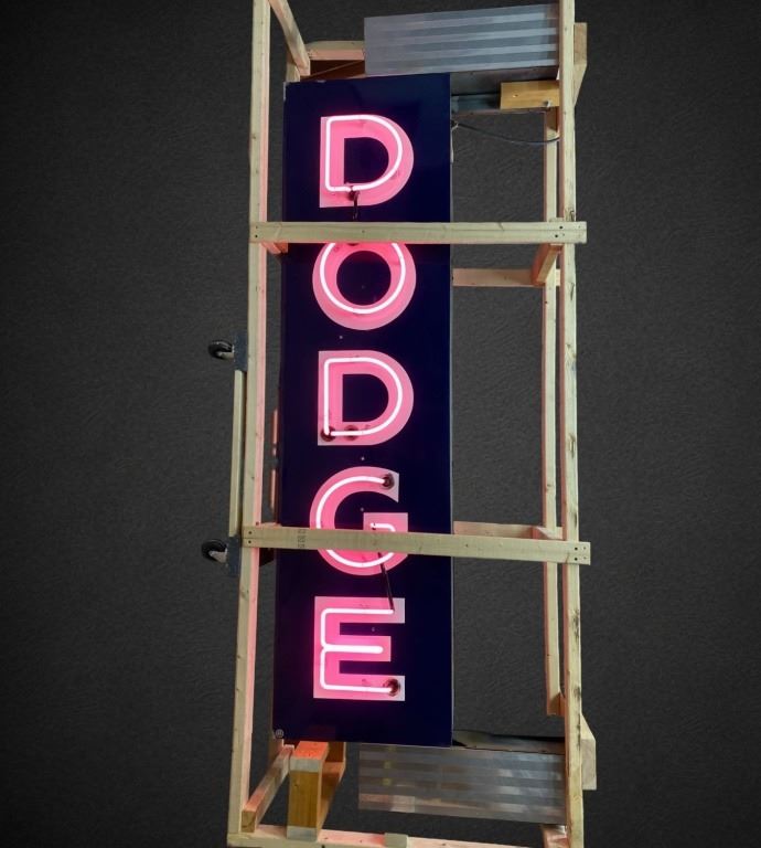 Original Dodge Dealership Neon Over Porcelain Sign