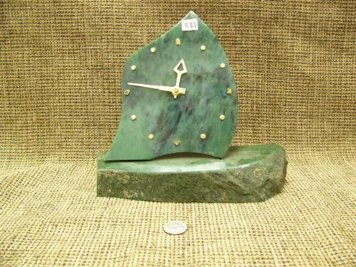 Fabulous Alaskan Jade clock with gold nuggets, 11" tall (3)