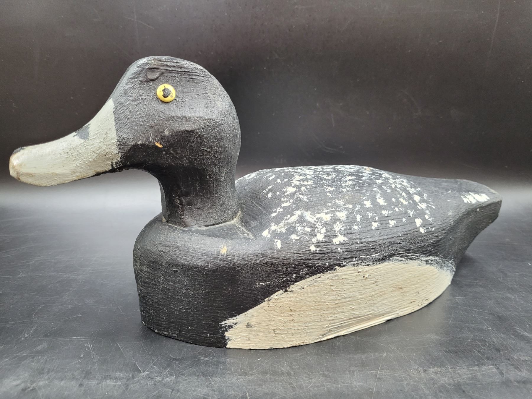 Vintage Black Duck Decoy Folk Art Signed G.P.