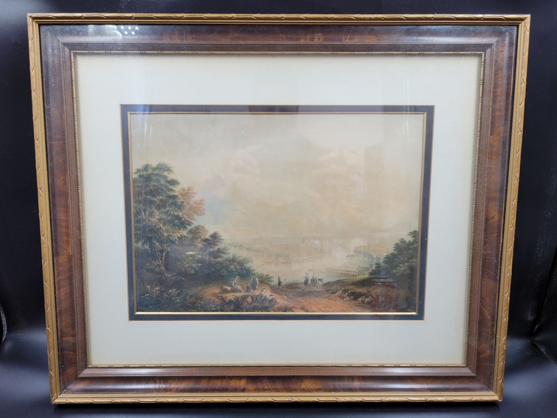 Vintage Framed After George Baxter Lake Lucerne Print