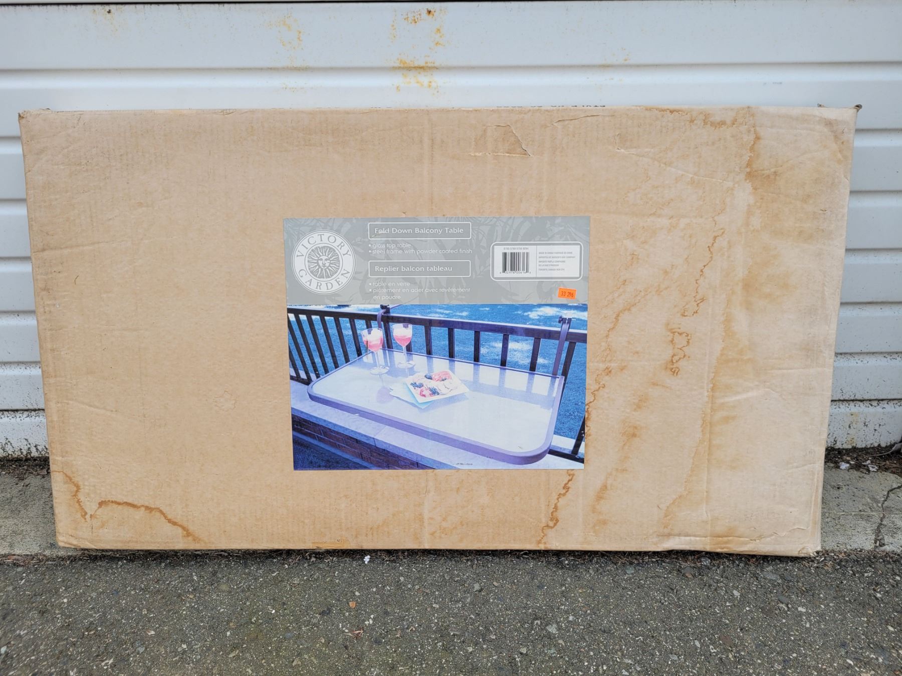 Victory Garden Fold Down Glass Top Balcony Table