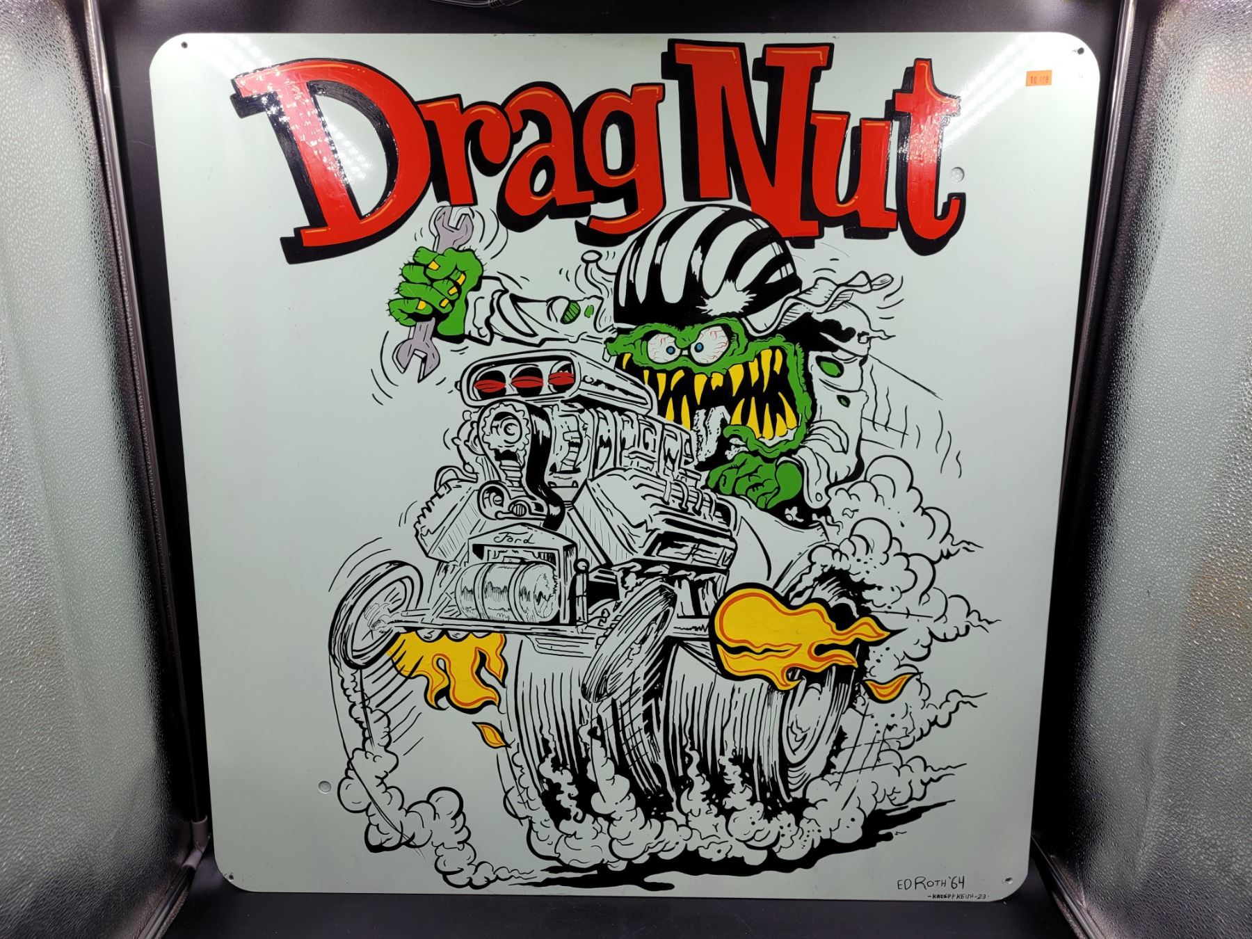 Hand Painted and Signed by Local Artist Rat Fink Aluminum Sign