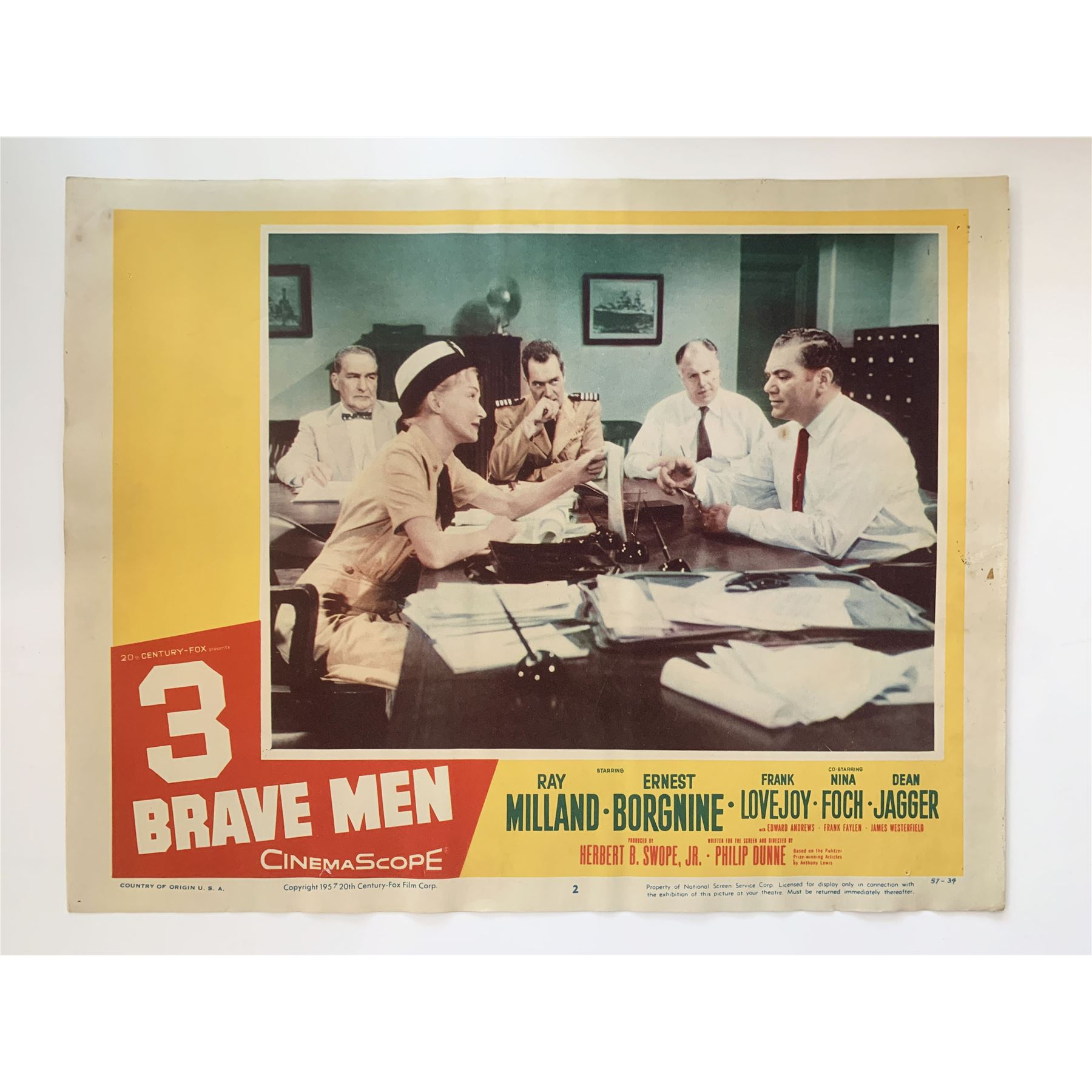 3 Brave Men original 1956 vintage lobby card