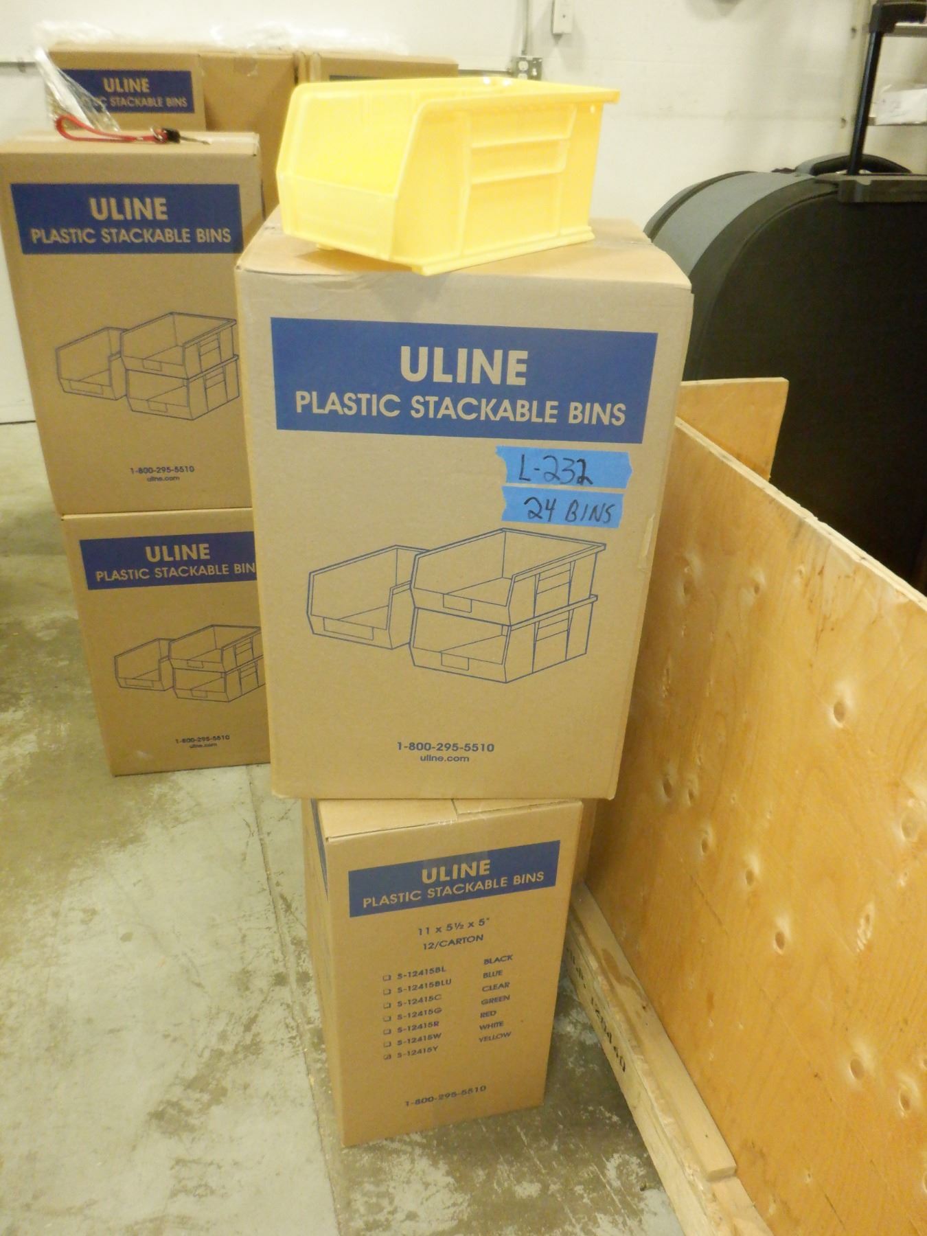Uline plastic stackable bins, 24 bins, each bin measures 11 x 5 1/2 x 5 ...