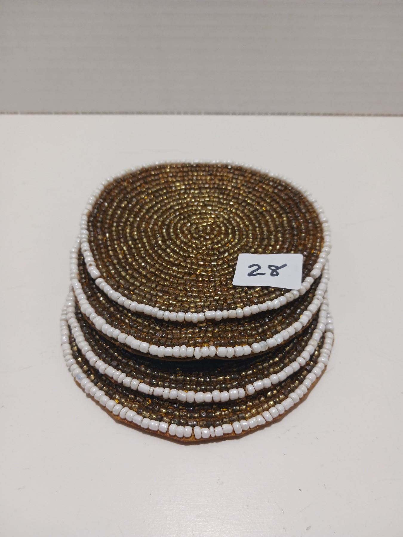 Set Of 4 Glass Beaded Coasters, Gold *Approximate* 4