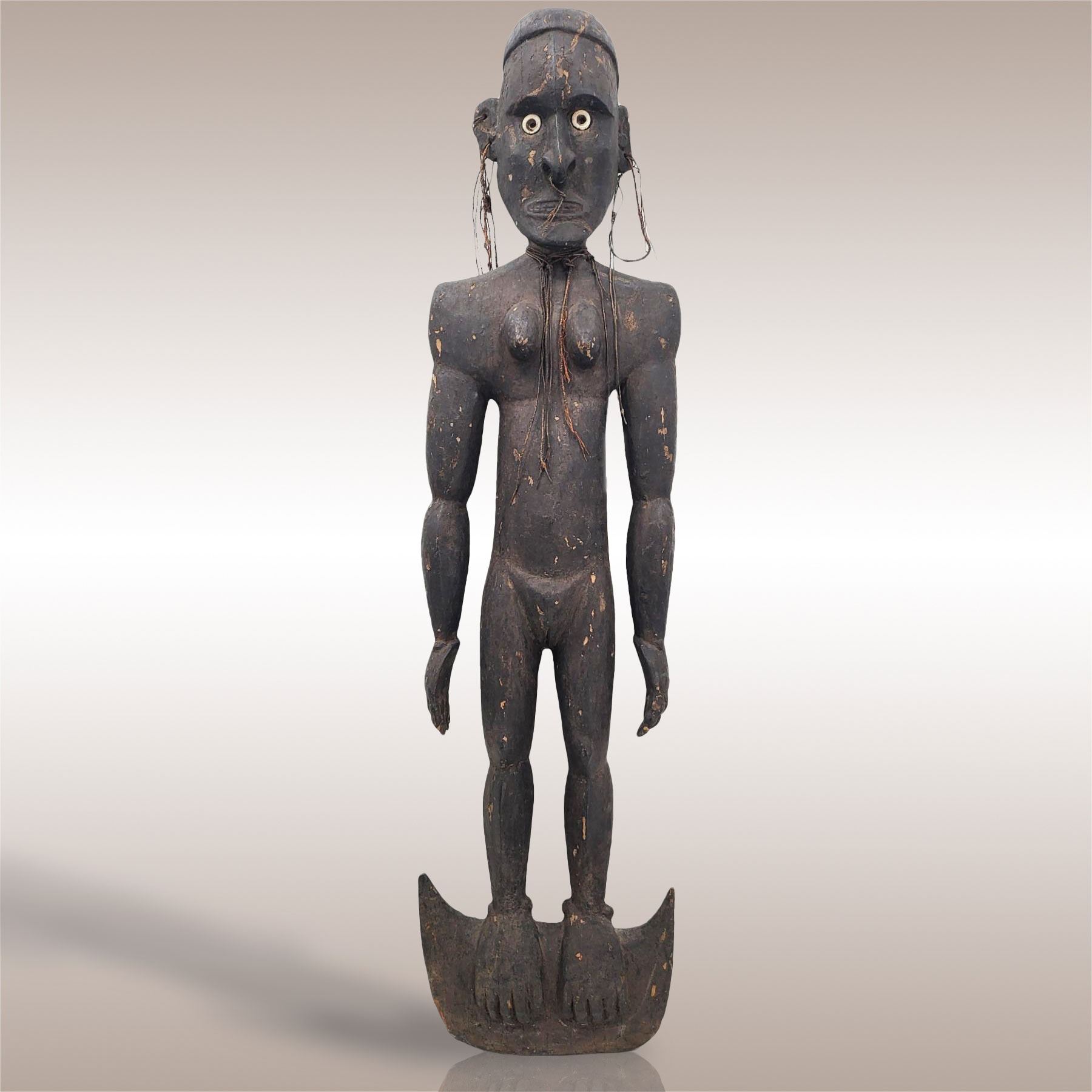 A Large Wood Carved Papua New Guinea East Sepik Food Hook Female Figure
