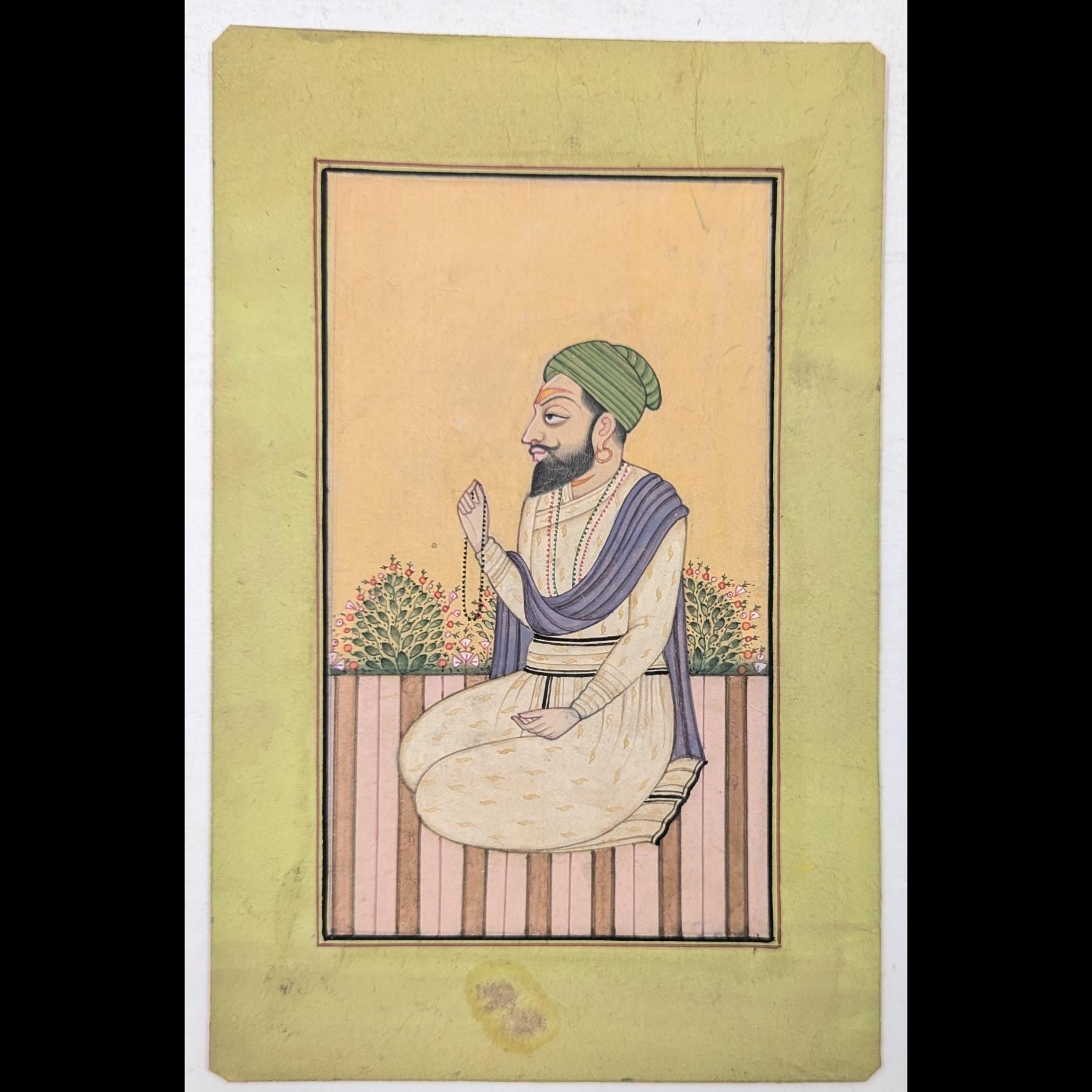 Indian Pahari School Miniature Painting Of A Sikh Guru