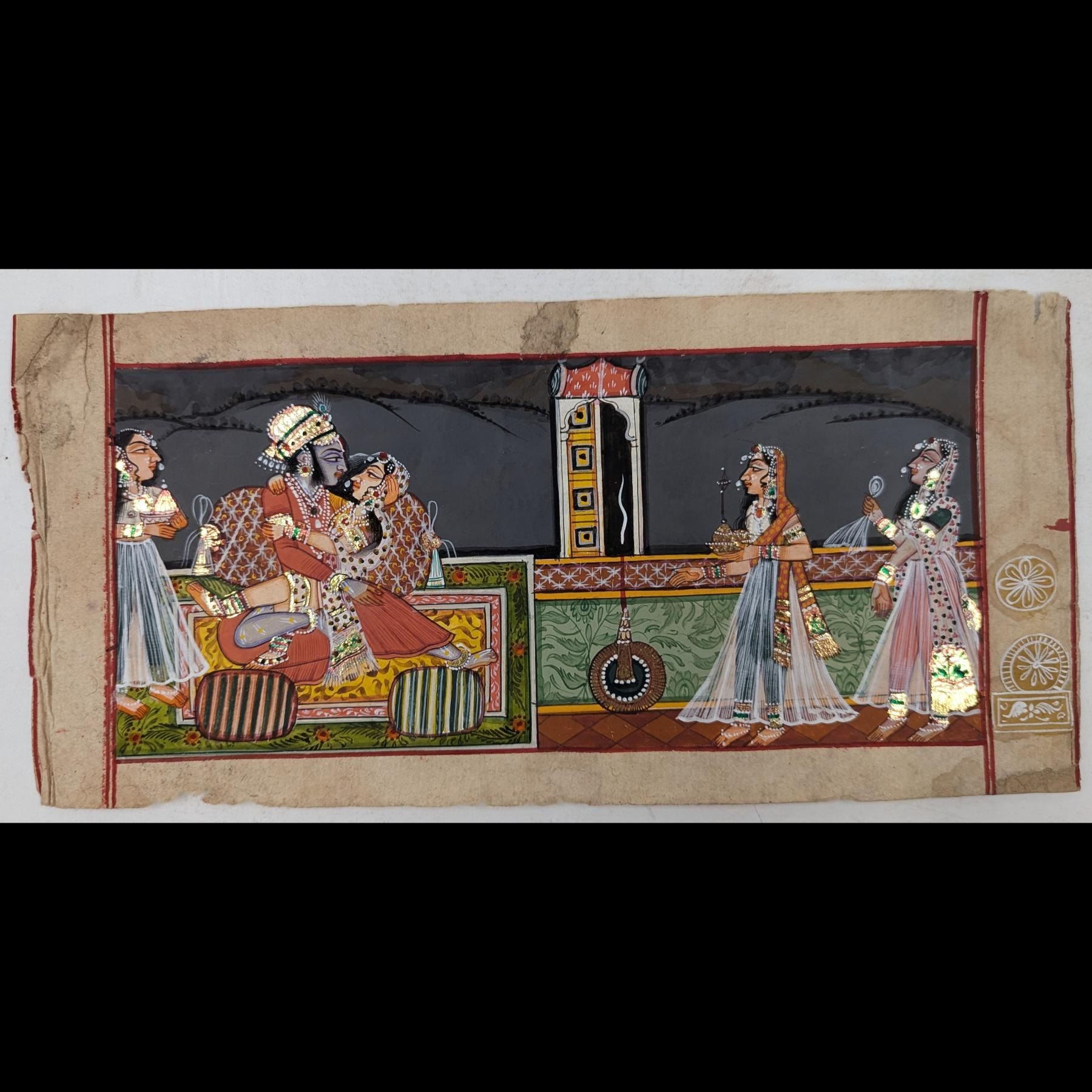 Indian Bundi School Miniature Painting Of A King And Queen On A ...