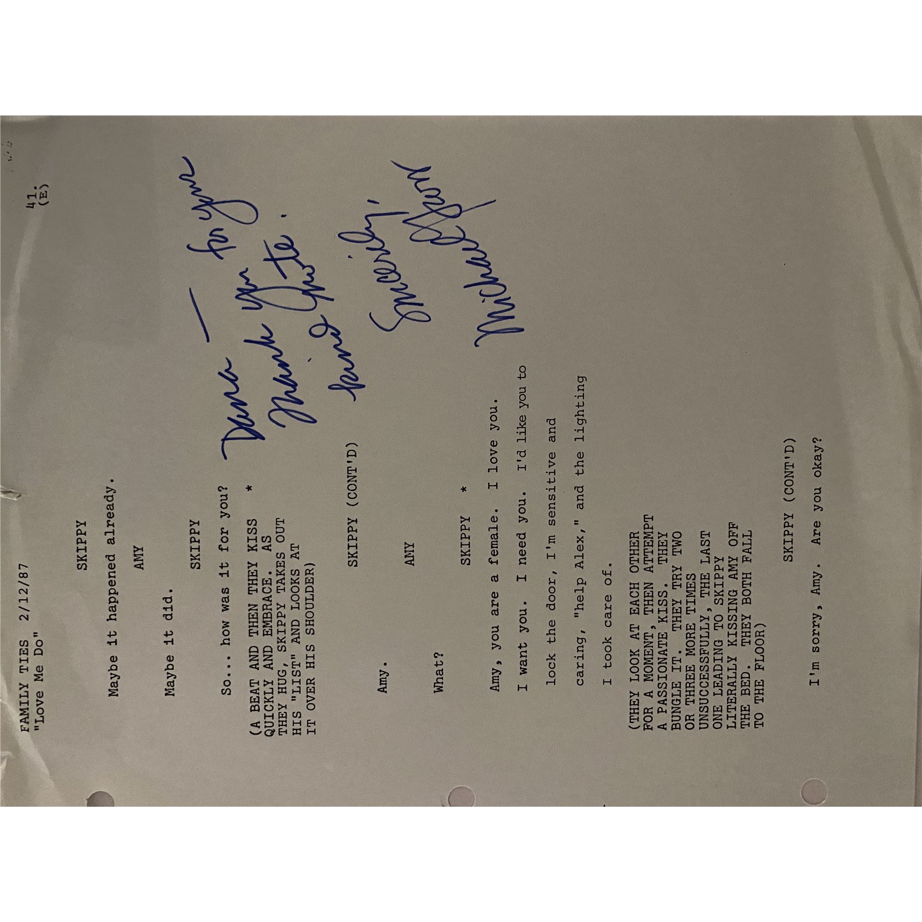 Family Ties Michael Gross signed script page