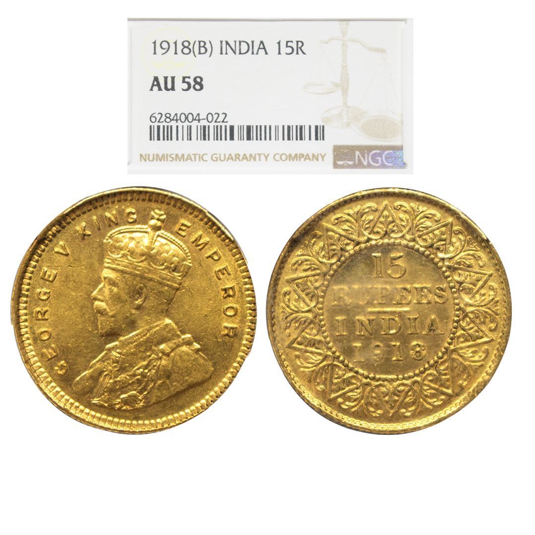 British India, King George V, Gold 15 Rupees, Bombay Mint