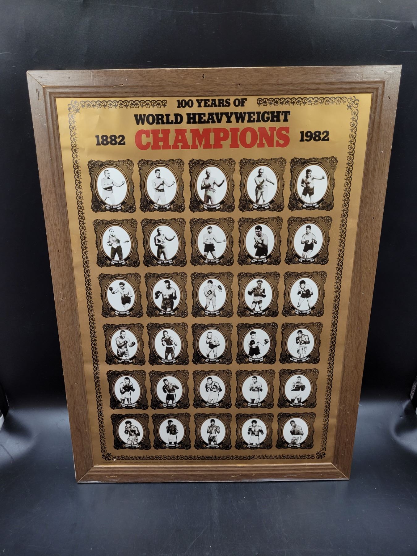 Wooden Framed 100 Years Of World Heavyweight Champions Poster 1882-1982