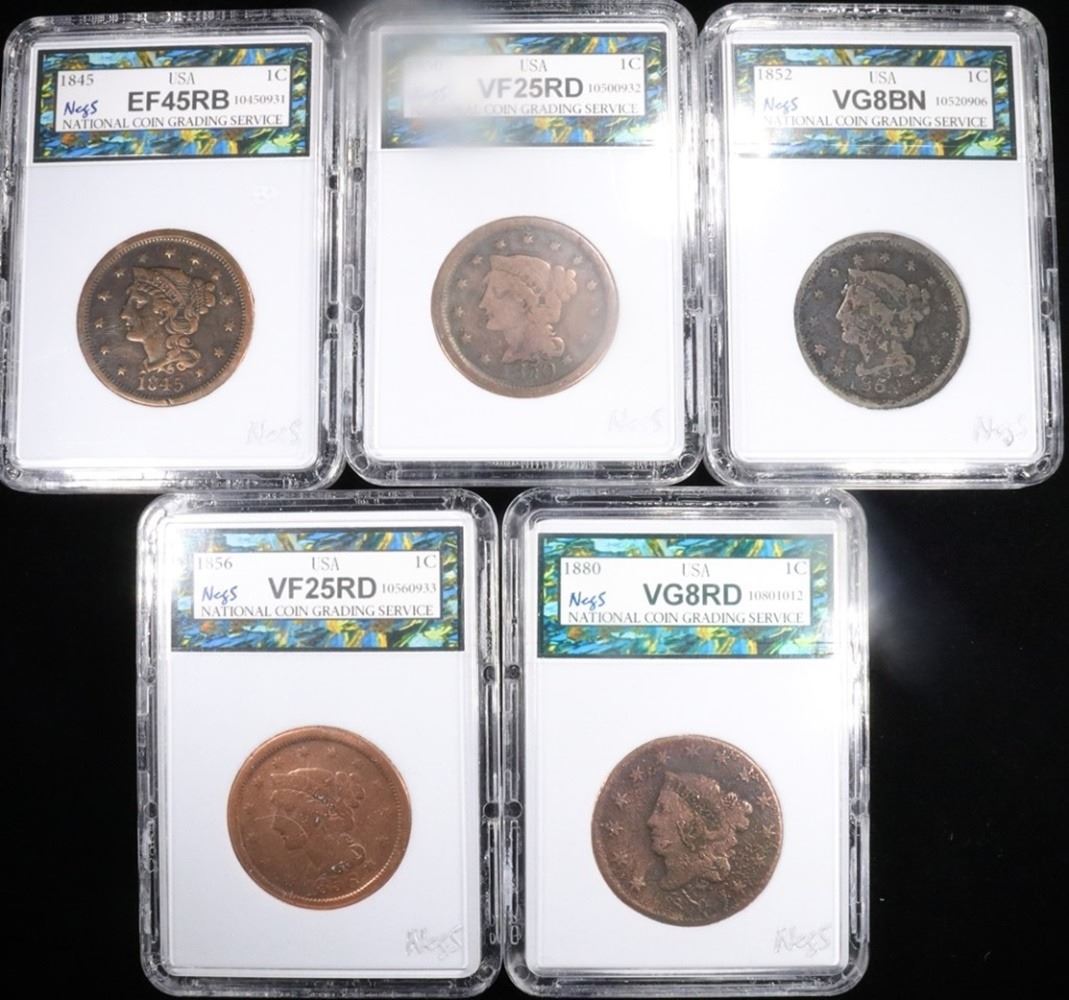 5 LARGE CENTS NCGS VG-EF