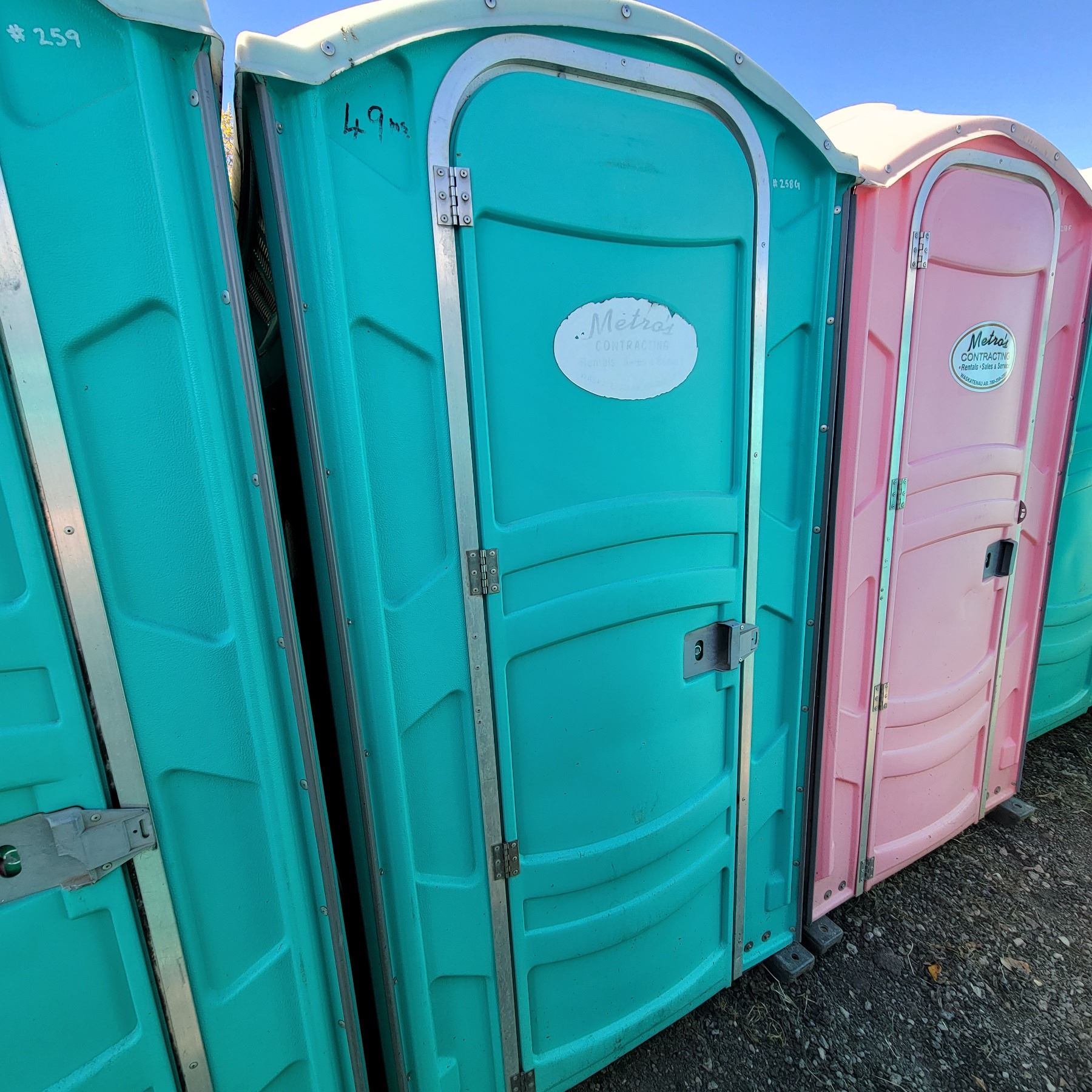 Porta Potty c/w hand sanitizer dispenser, urinal & TP dispenser
