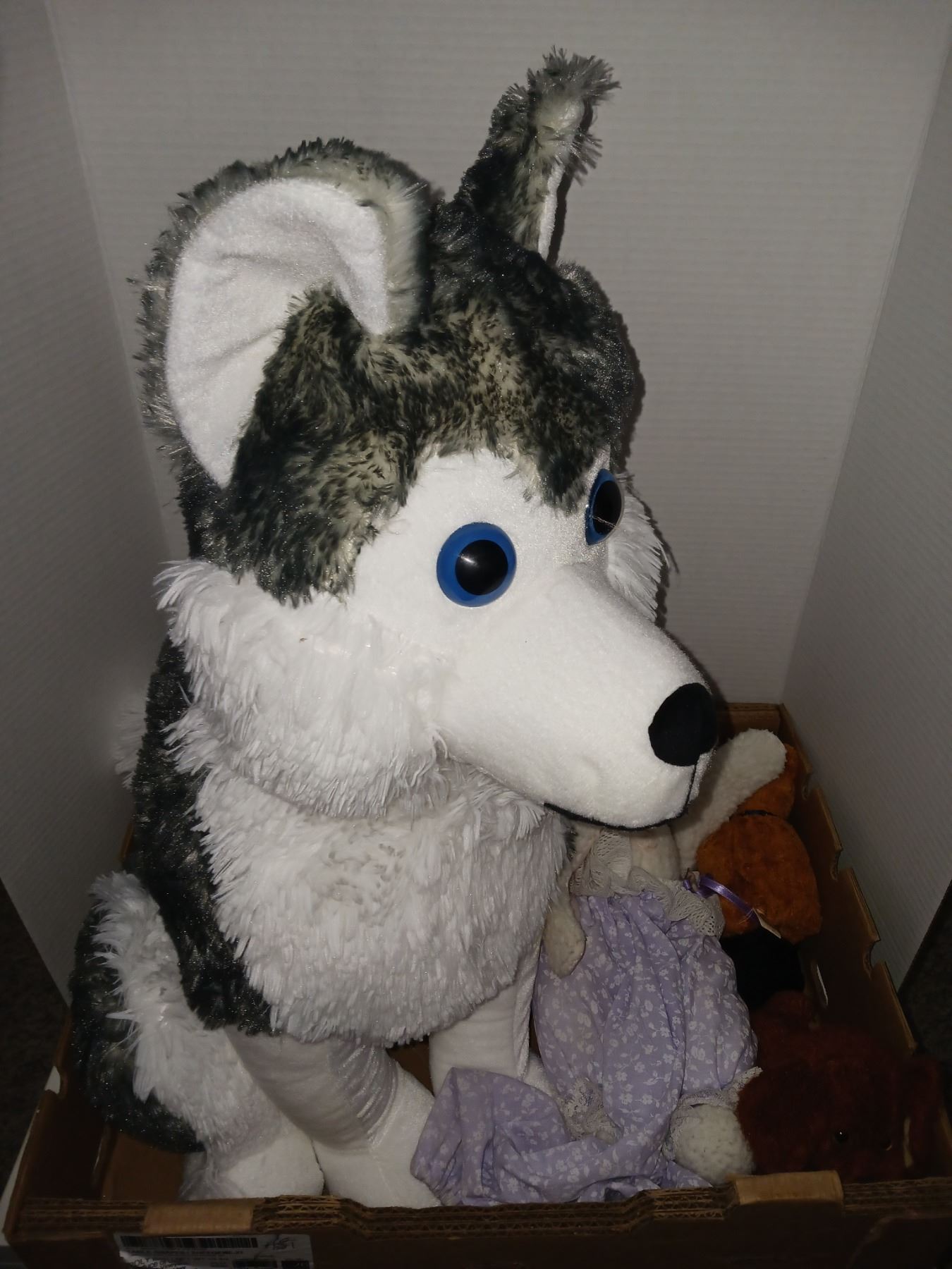 New 25" Blue Eyed Siberian Husky Sitting Puppy Dog Plush Doll (16"Round ...