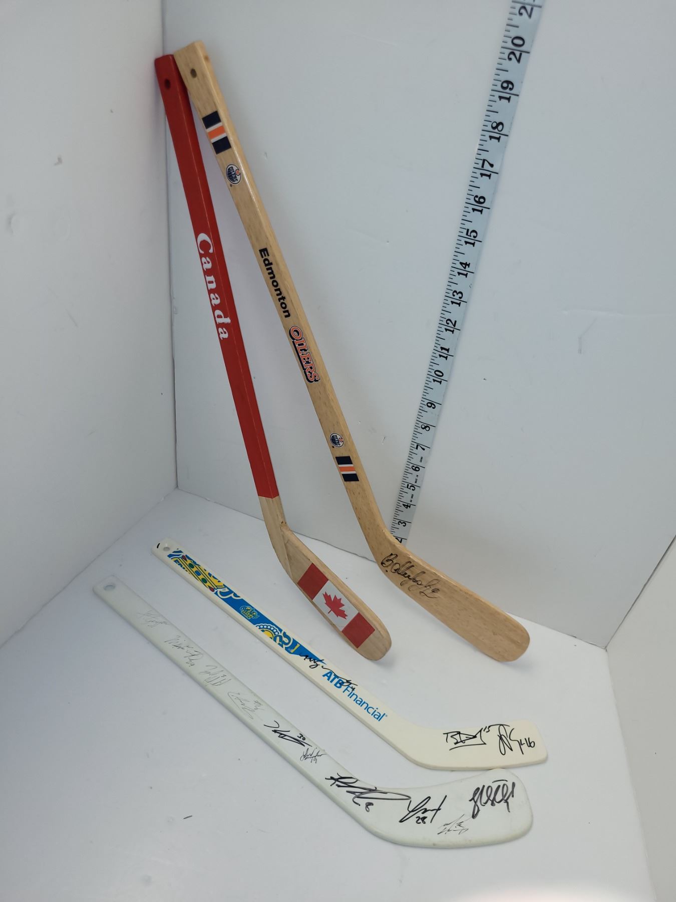 4 Mini Hockey Sticks W/Various Signatures
