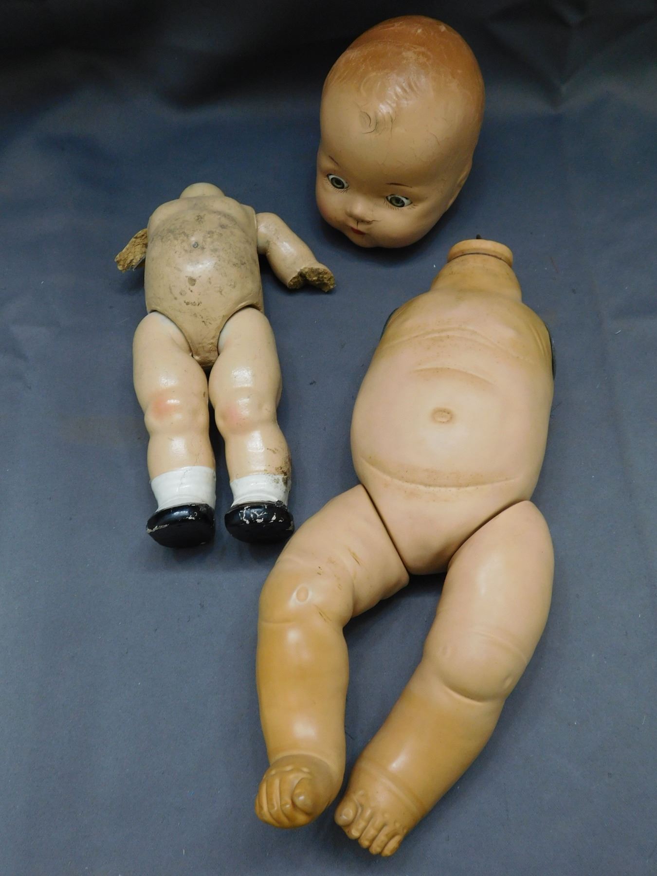 Antique Composition Doll Parts 1 Head, 1 Body & 1 Rubber Body *for ...