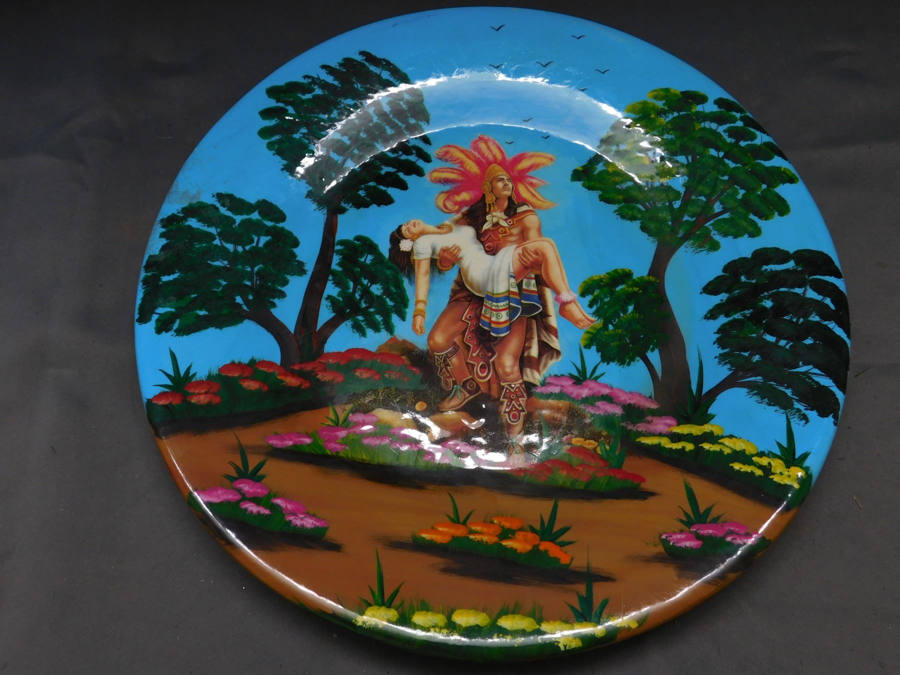 Large Painted Pottery Clay Wall Plate Indigenous Tribal