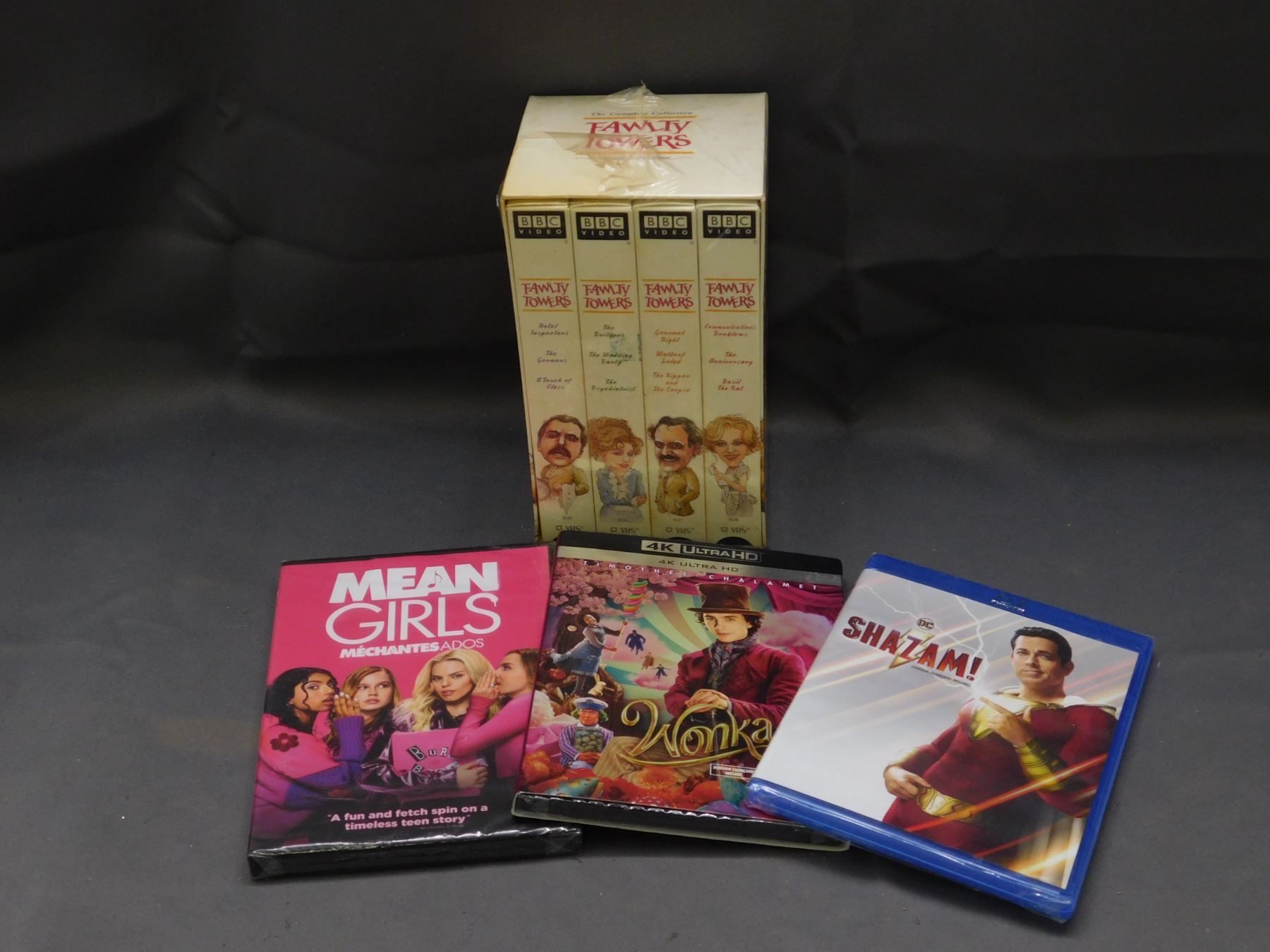 Lot of 3 SEALED Blu-Ray DVDs Shazam, Wonka, Mean Girls & VHS Box Set ...