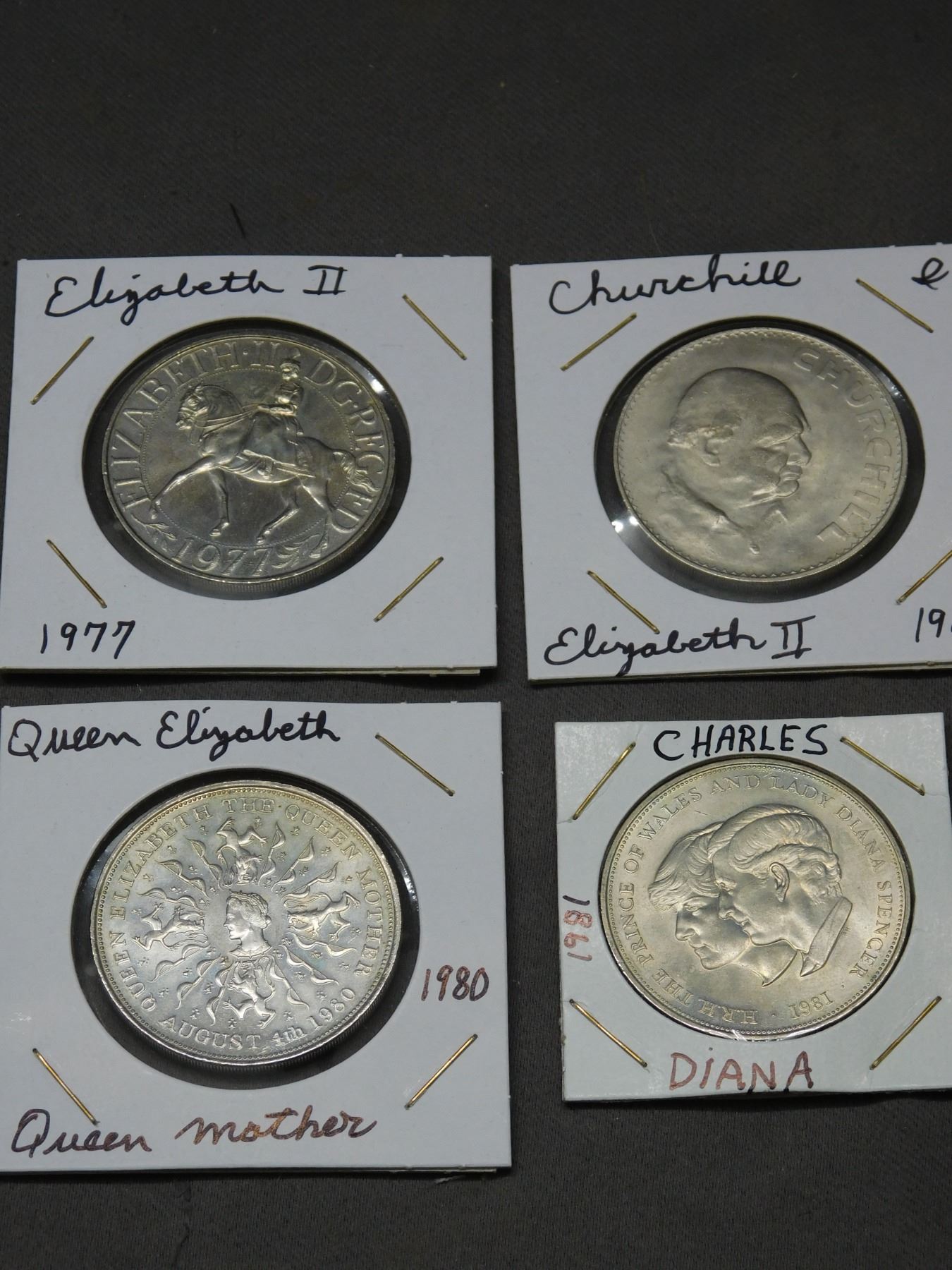 4 Large Coins Charles & Diana, Churchill, Elizabeth