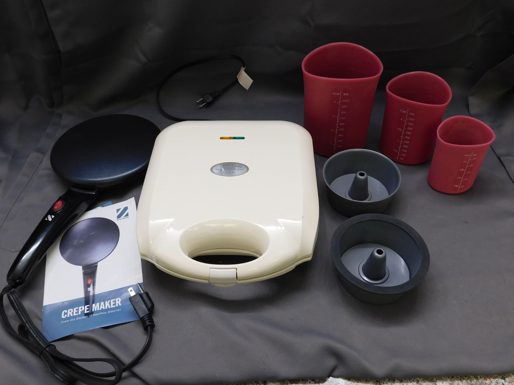 Spiral Cake Press, Crepe Pan, Measuring Cups, Etc