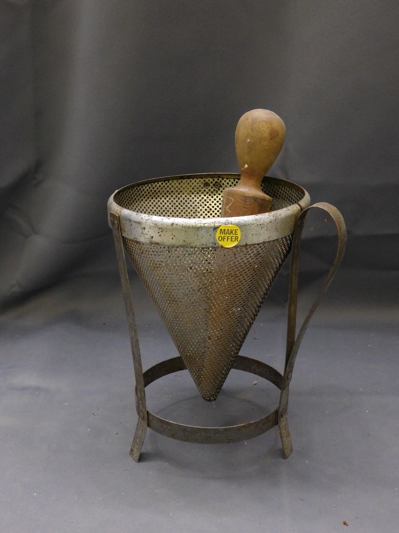 Chinois Cone Sifter and Wooden Pestal / Grinder on Stand