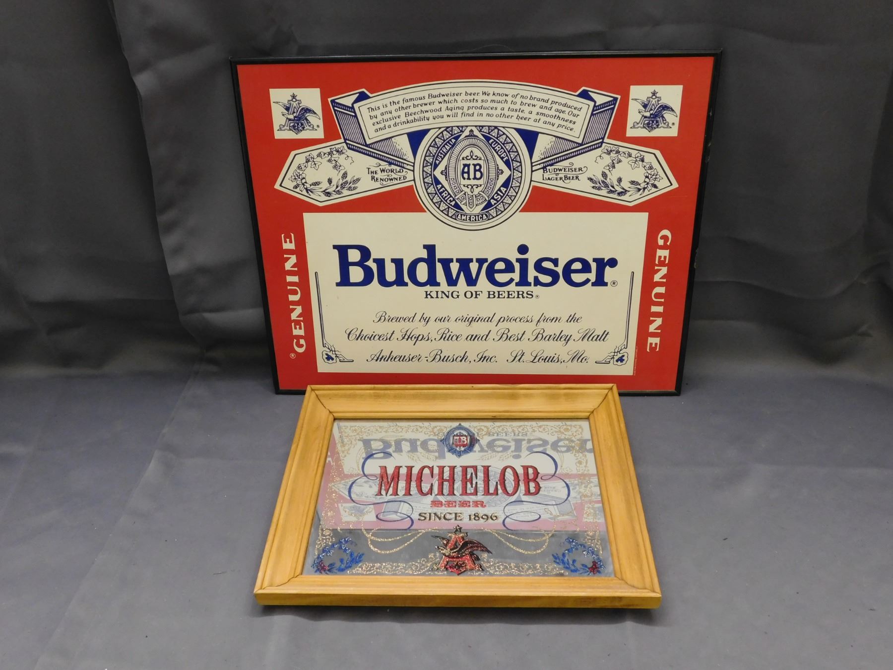 Lot of 2 Budweiser Beer Bar Wall Sign Decor & Michelob Wall Mirror ...