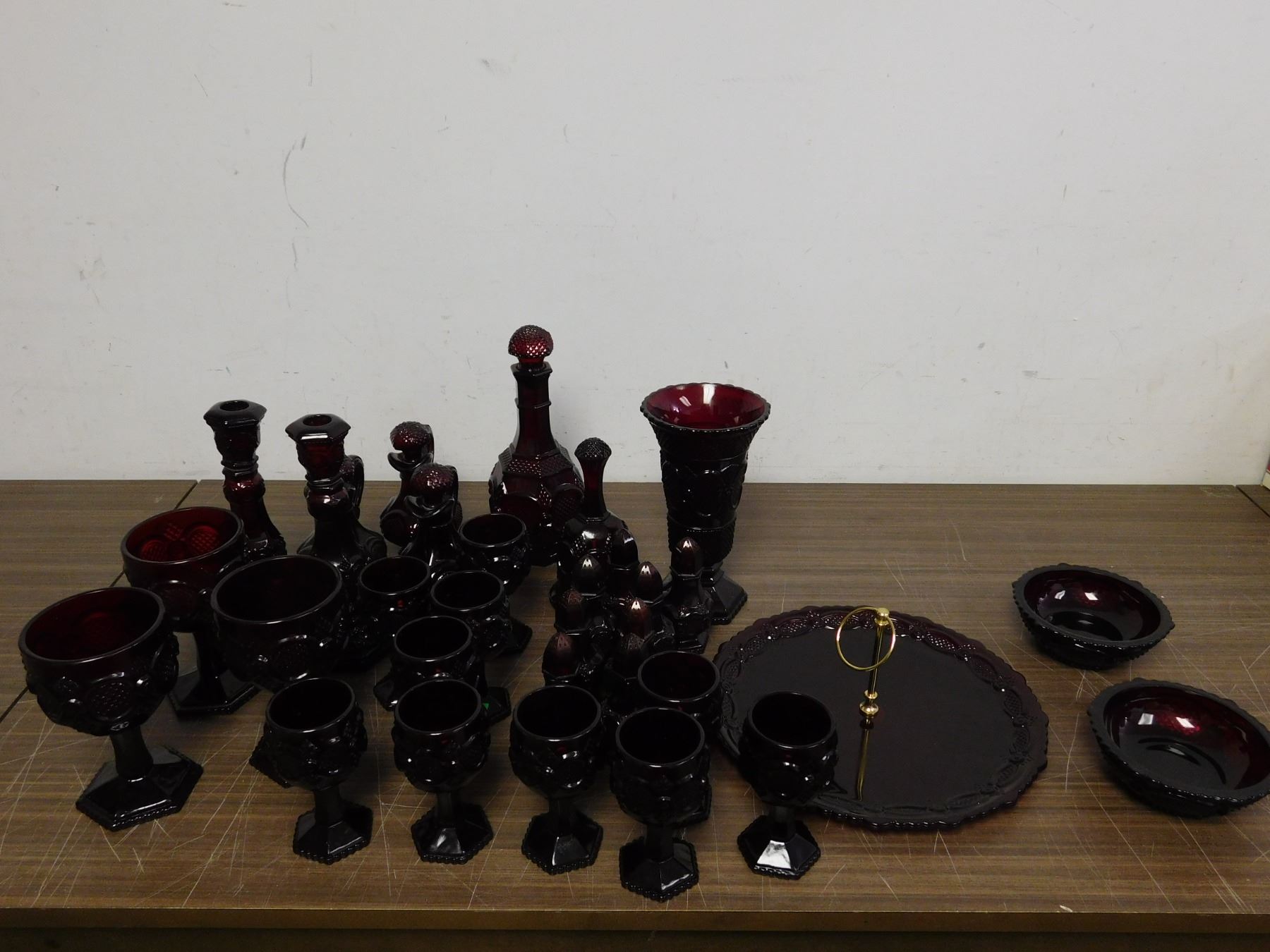 LARGE Bundle of Avon Cape Cod "Vampire Glass" Ruby Red Glassware Vases ...