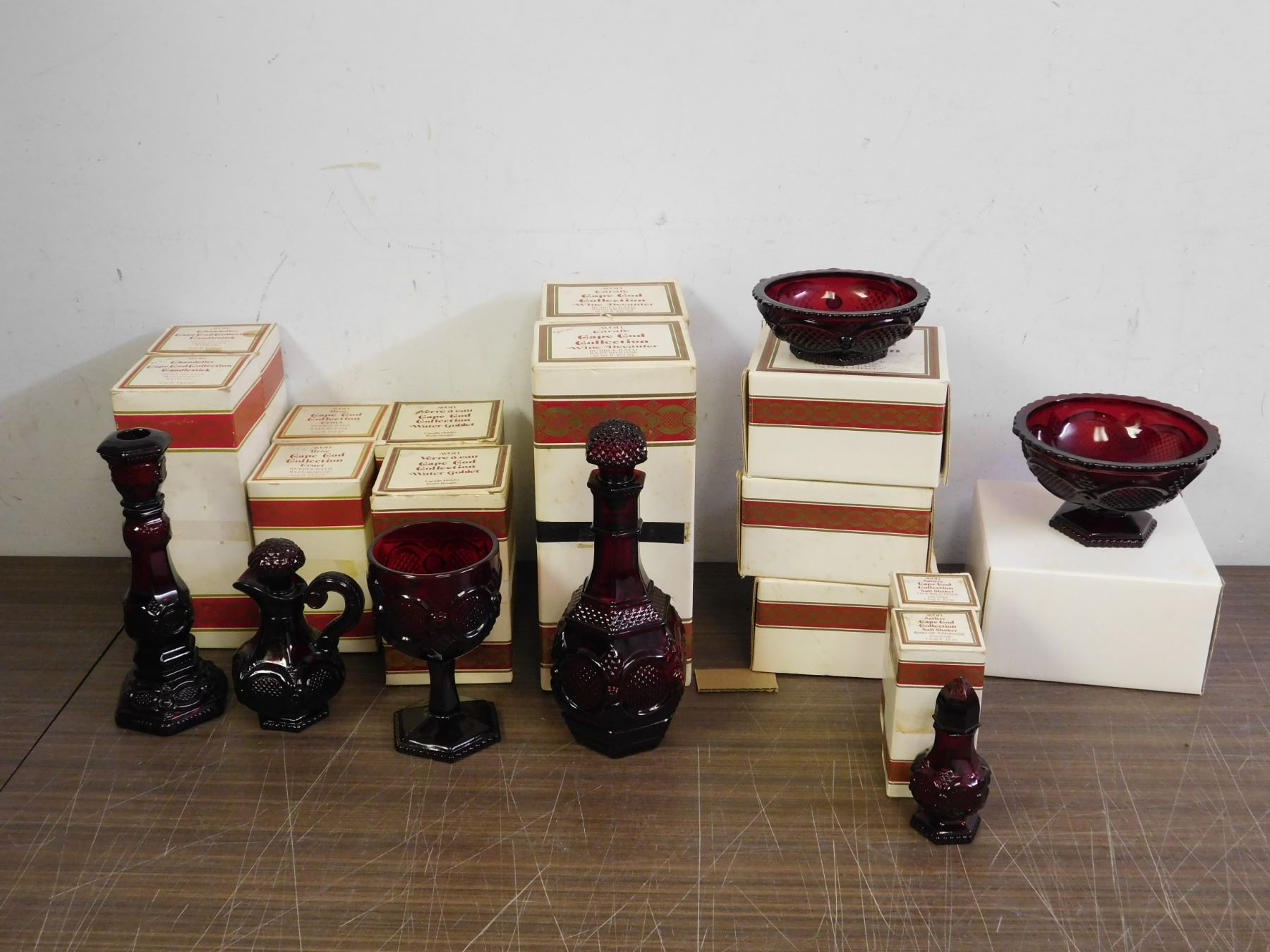 LARGE Bundle of Avon Cape Cod "Vampire Glass" Ruby Red Glassware Vases ...