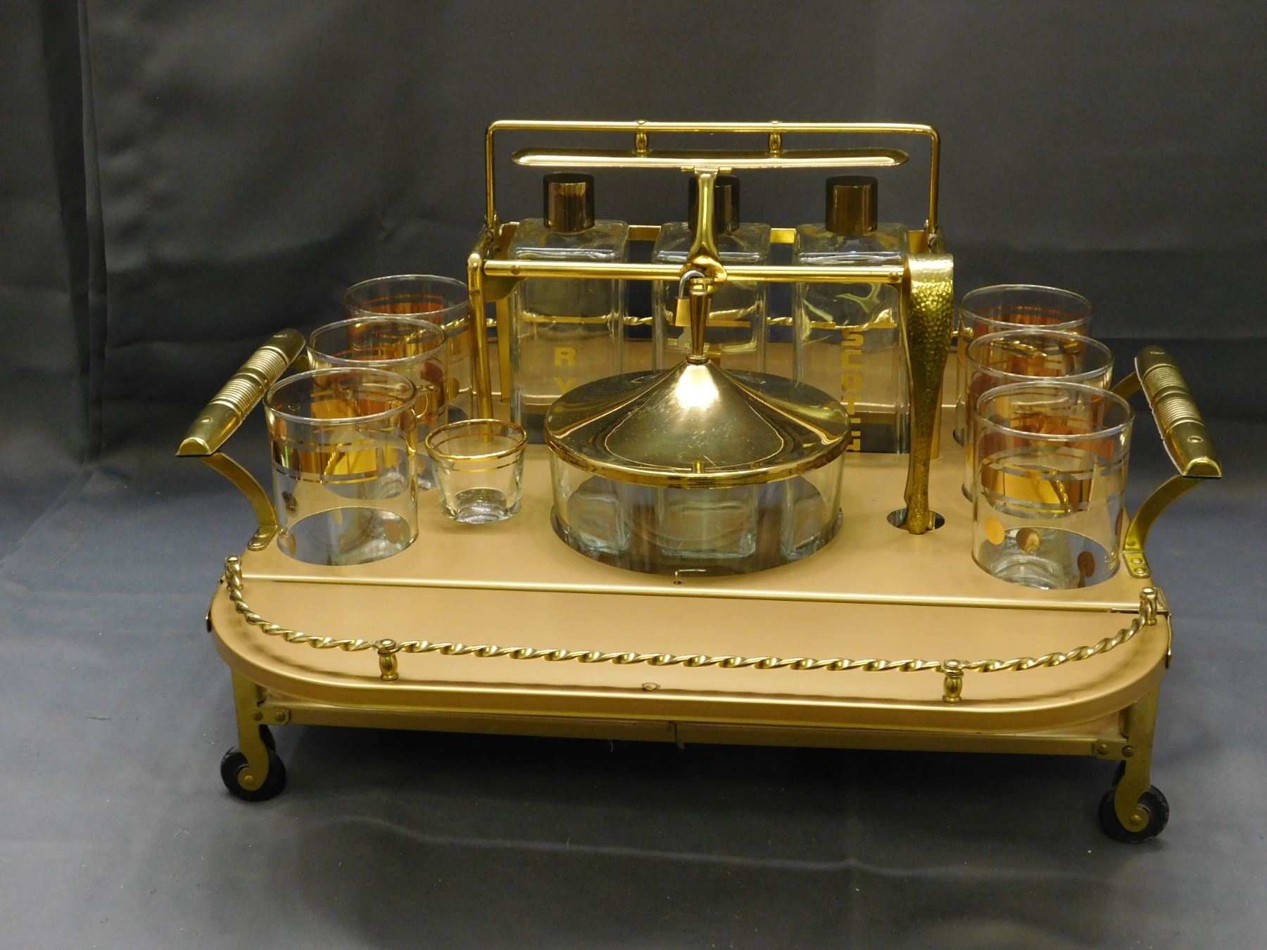 Mid Century Modern Vintage Tantalus Tabletop Bar Gold Brass w Lock for ...