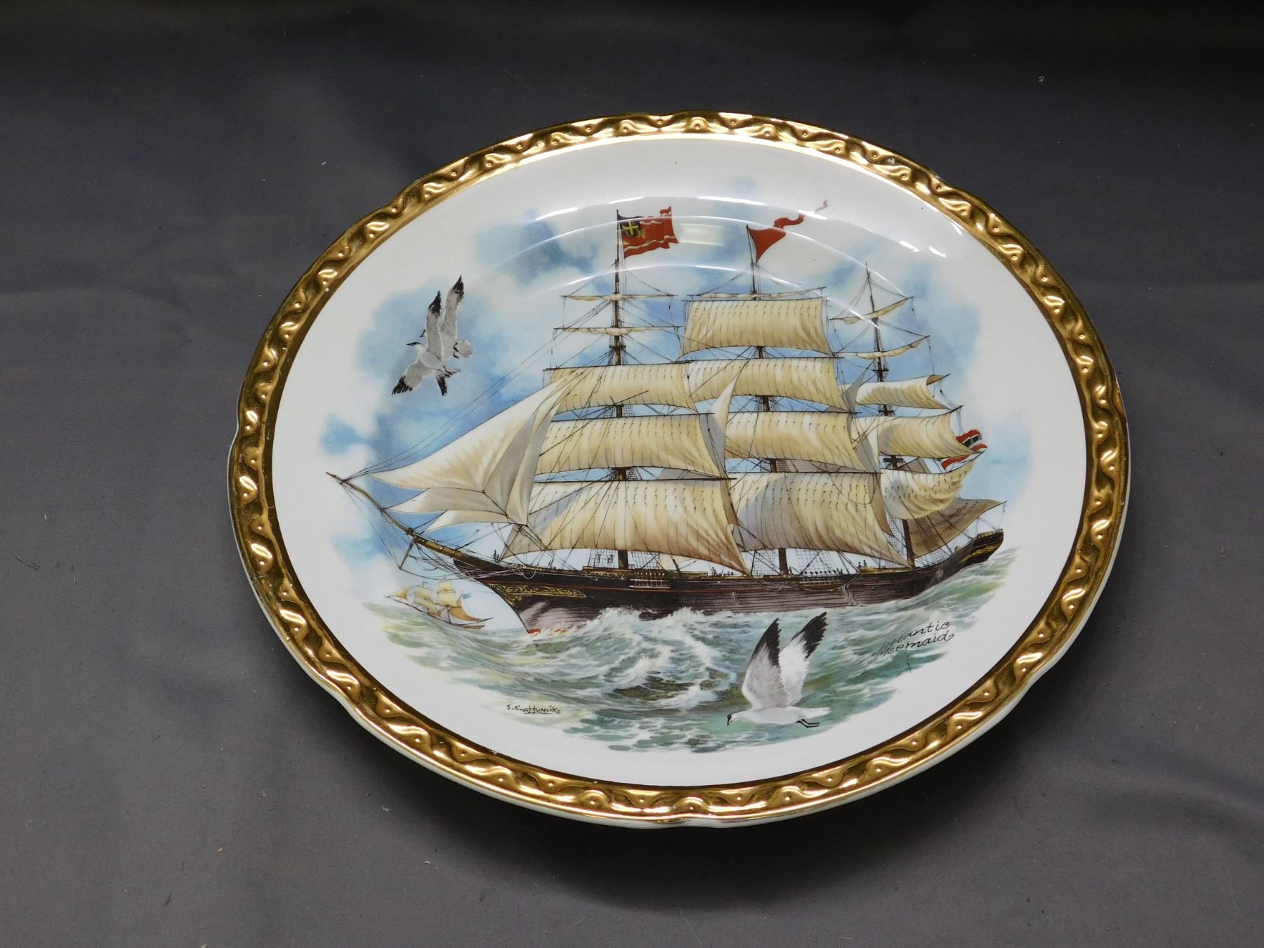 Large Atlantic Mermaid German Frigate Plate 14"