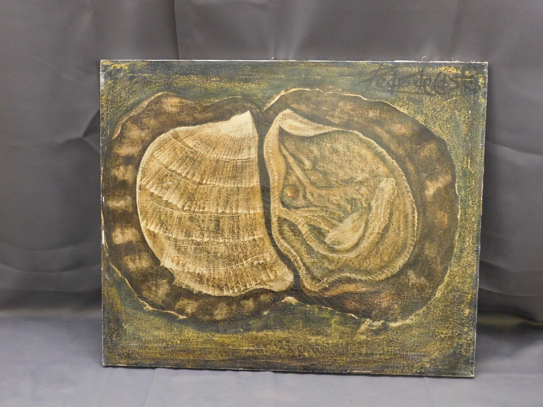 Older Original Painting Artist Signed Pedro De Castro Madrid Oyster?