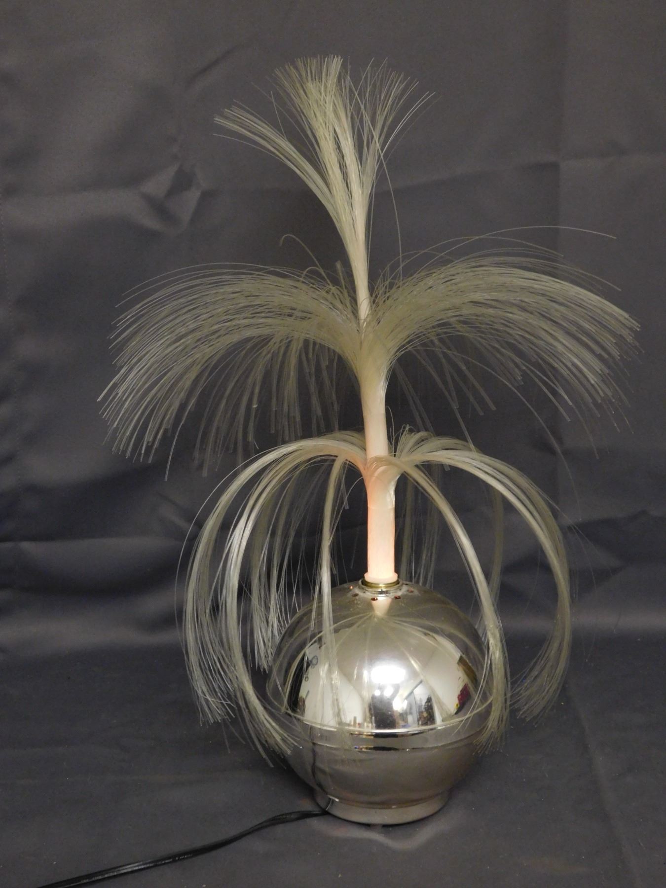 Fibre Optic Rotating Lamp Round Orb Metallic Base