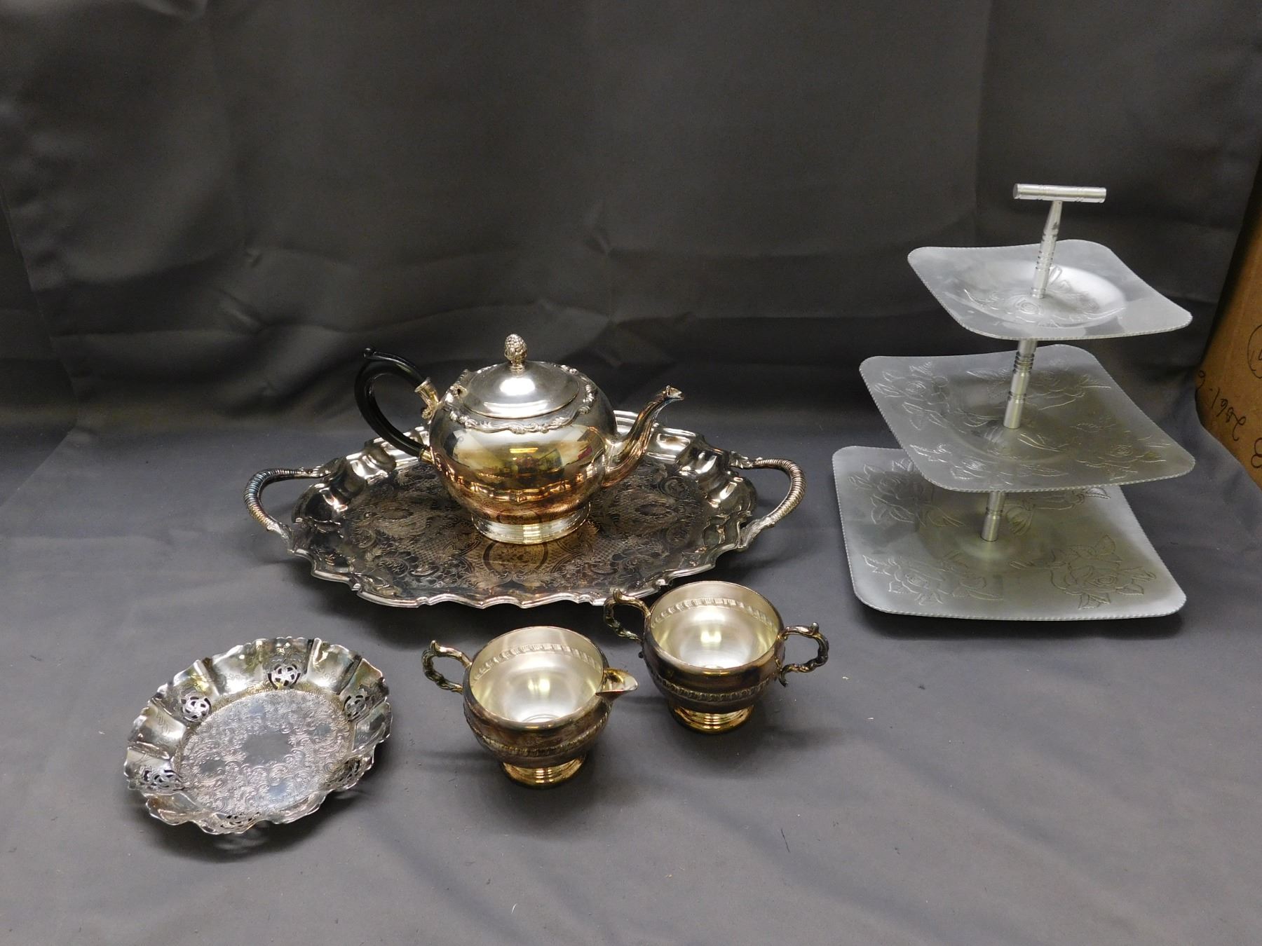 Silverplate EP Copper Tea Set Tea Pot, Cream and Sugar, Tray, Small ...