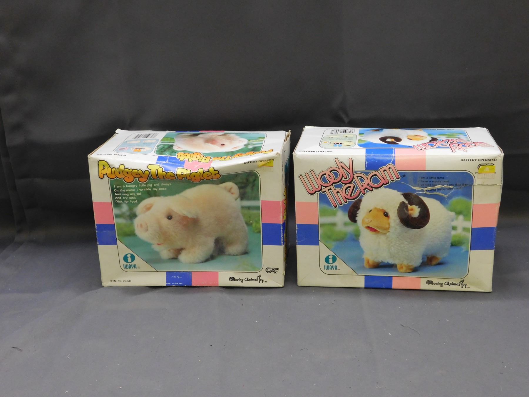 Pair of Wooly The Ram and Pudgey The Piglet Moving Toys by Iwaya