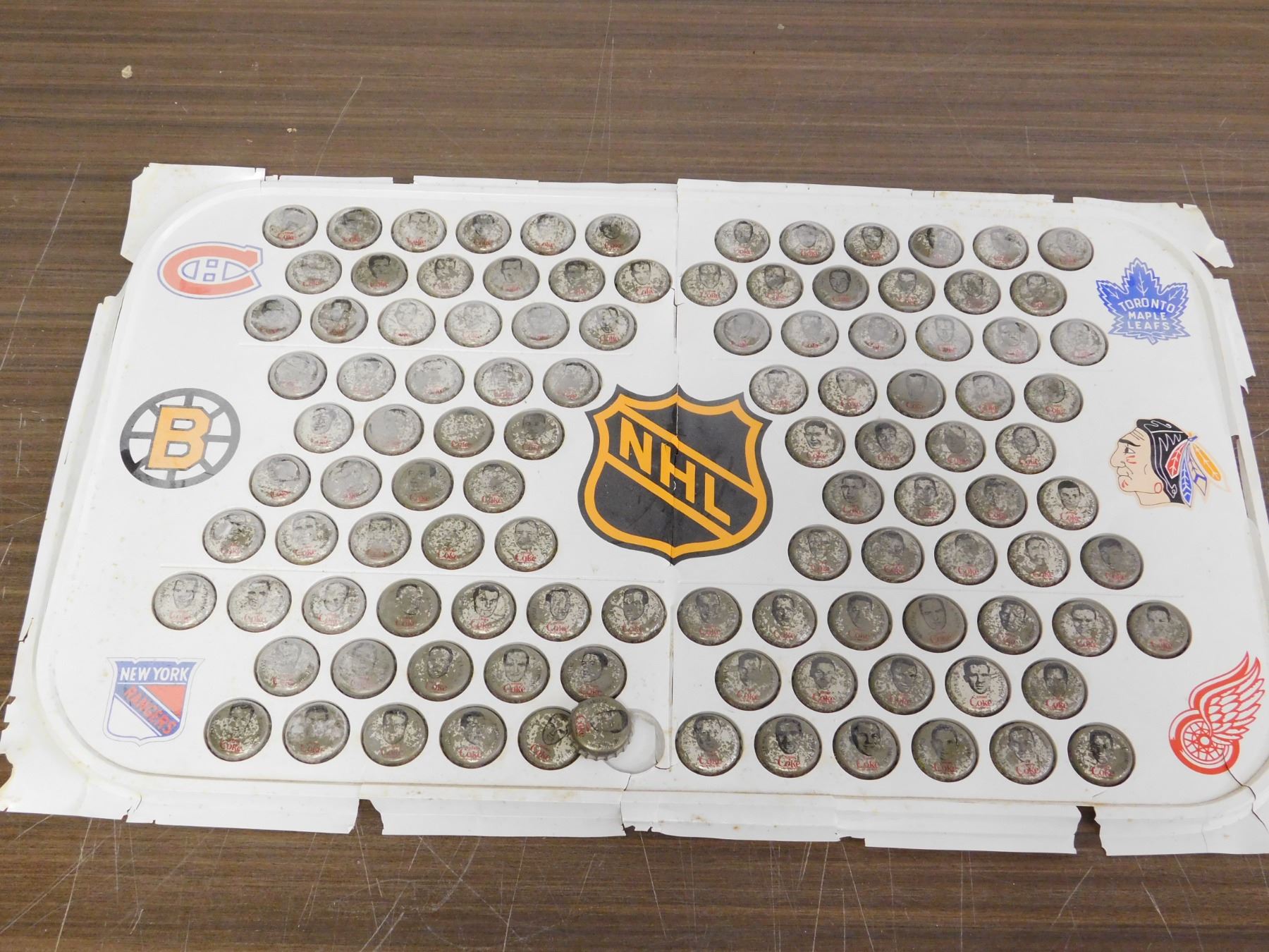 NHL Pop Coke Coca Cola Bottle Caps Collectible Sports Team Caps in Display